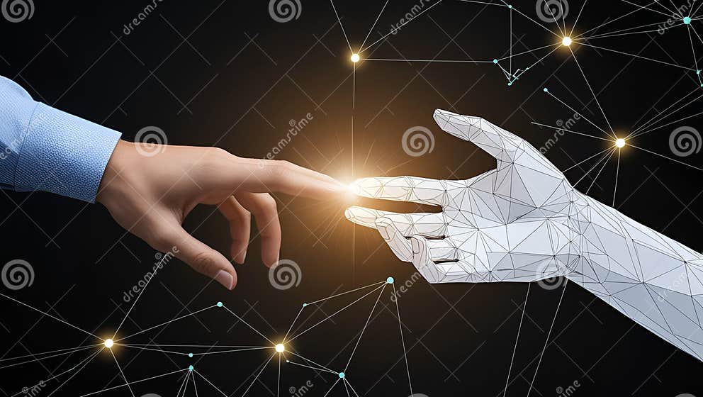 Human Hand Touching Digital Hand, Digital and Technological Blue ...