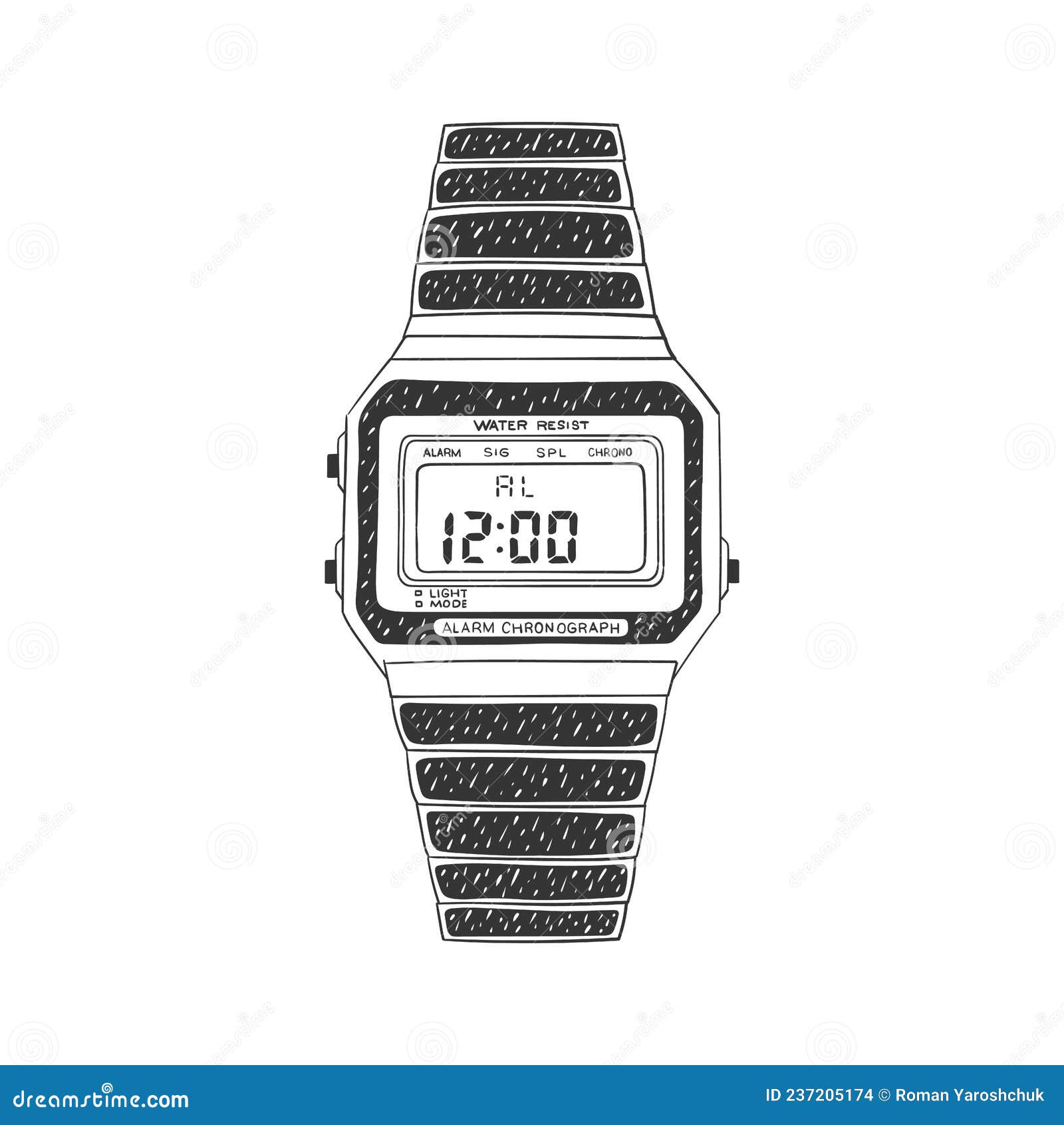 Digital Hand Watch. Hand-drawn Wrist Watch. Illustration in Sketch ...