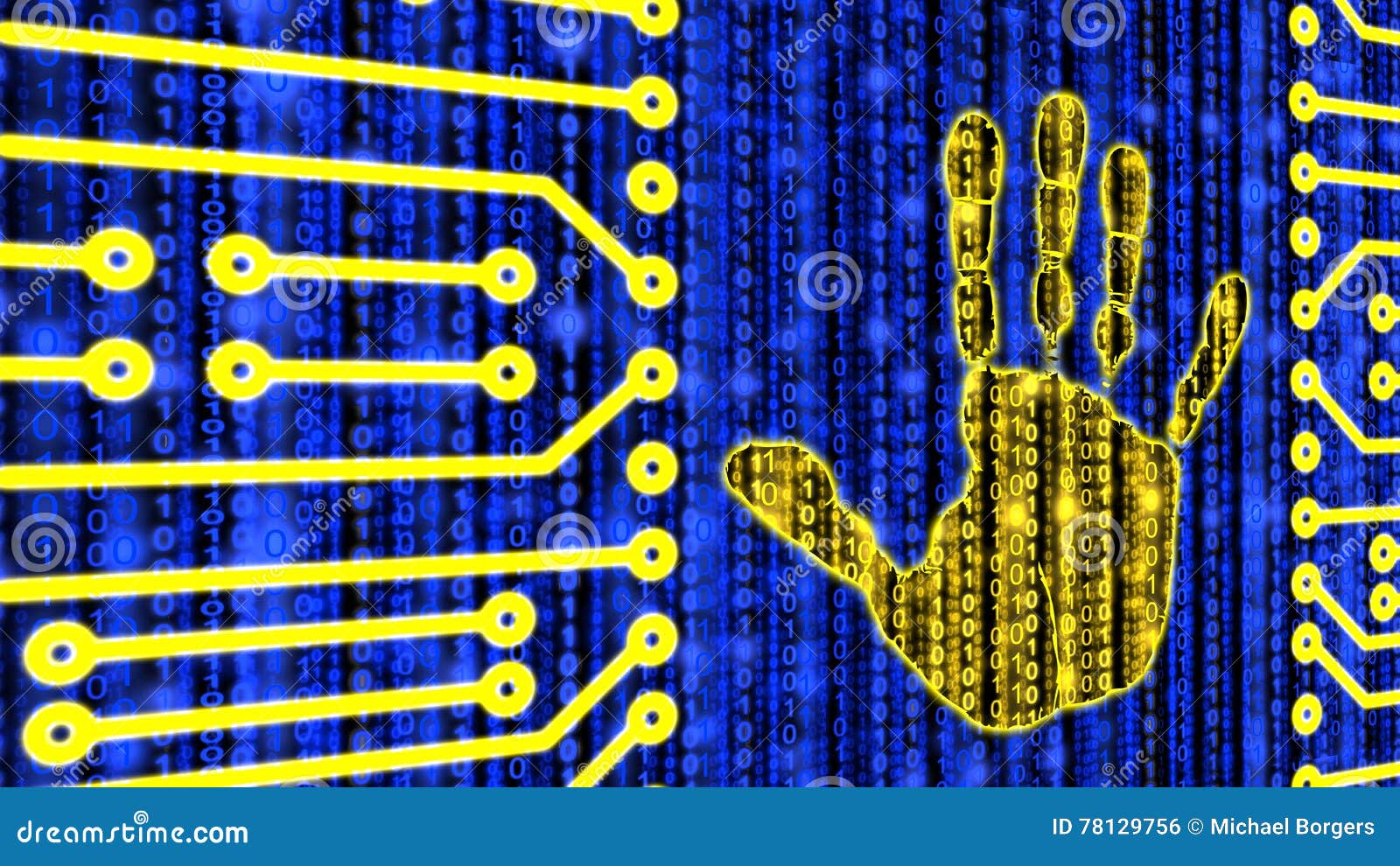 Digital Handprint on Datastream Circuit Board Stock Illustration ...