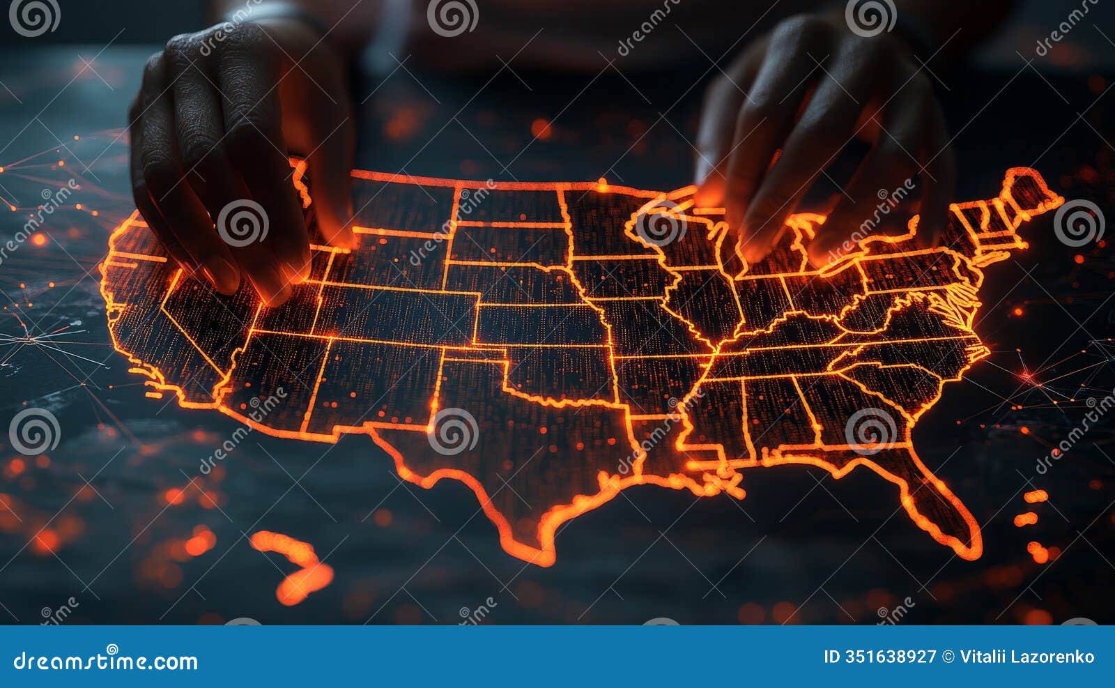 Digital Hands Hovering Over Glowing Usa Map Representing Technology and ...