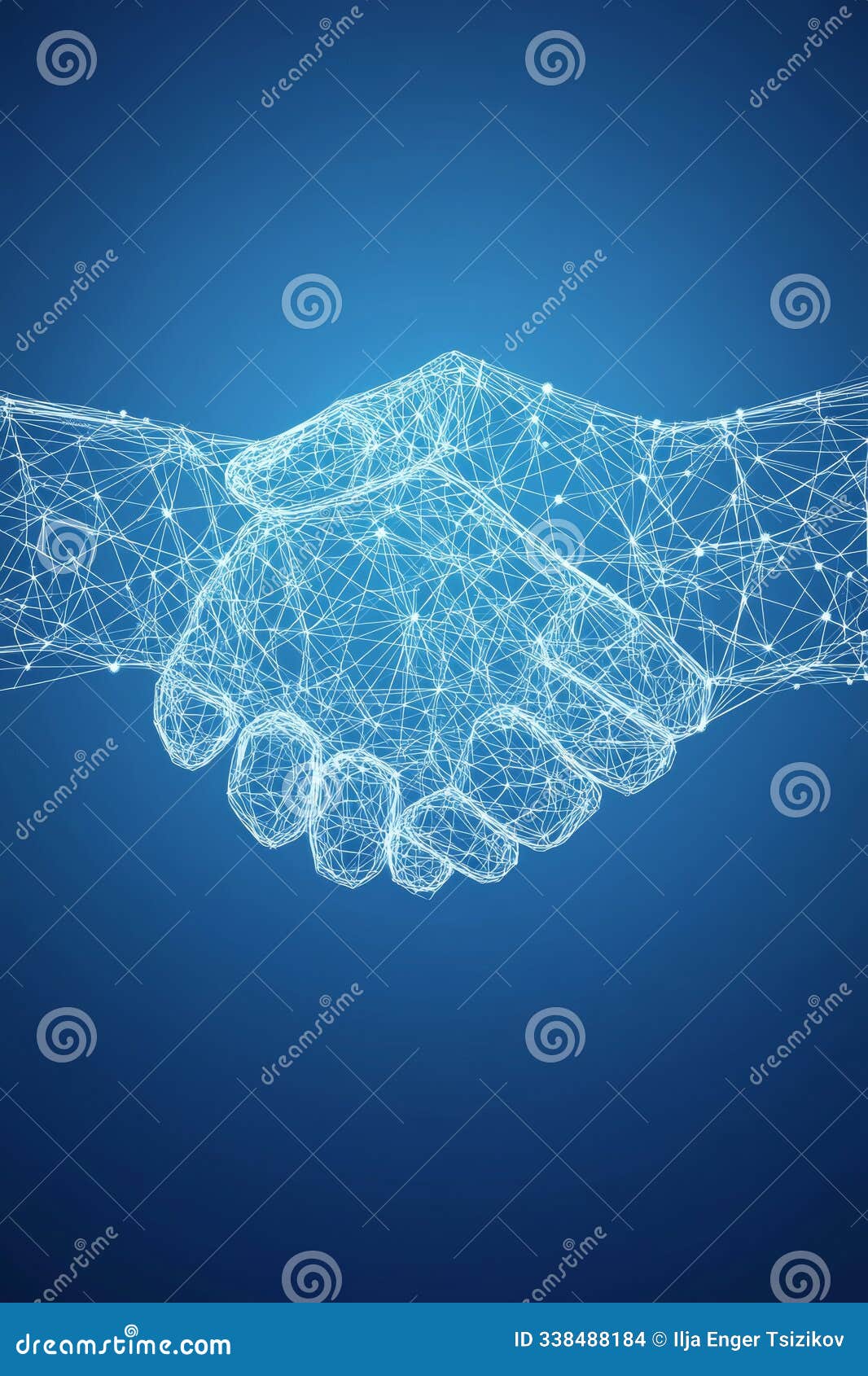 Digital Handshake on Abstract Blue Background, Business Partnership and ...