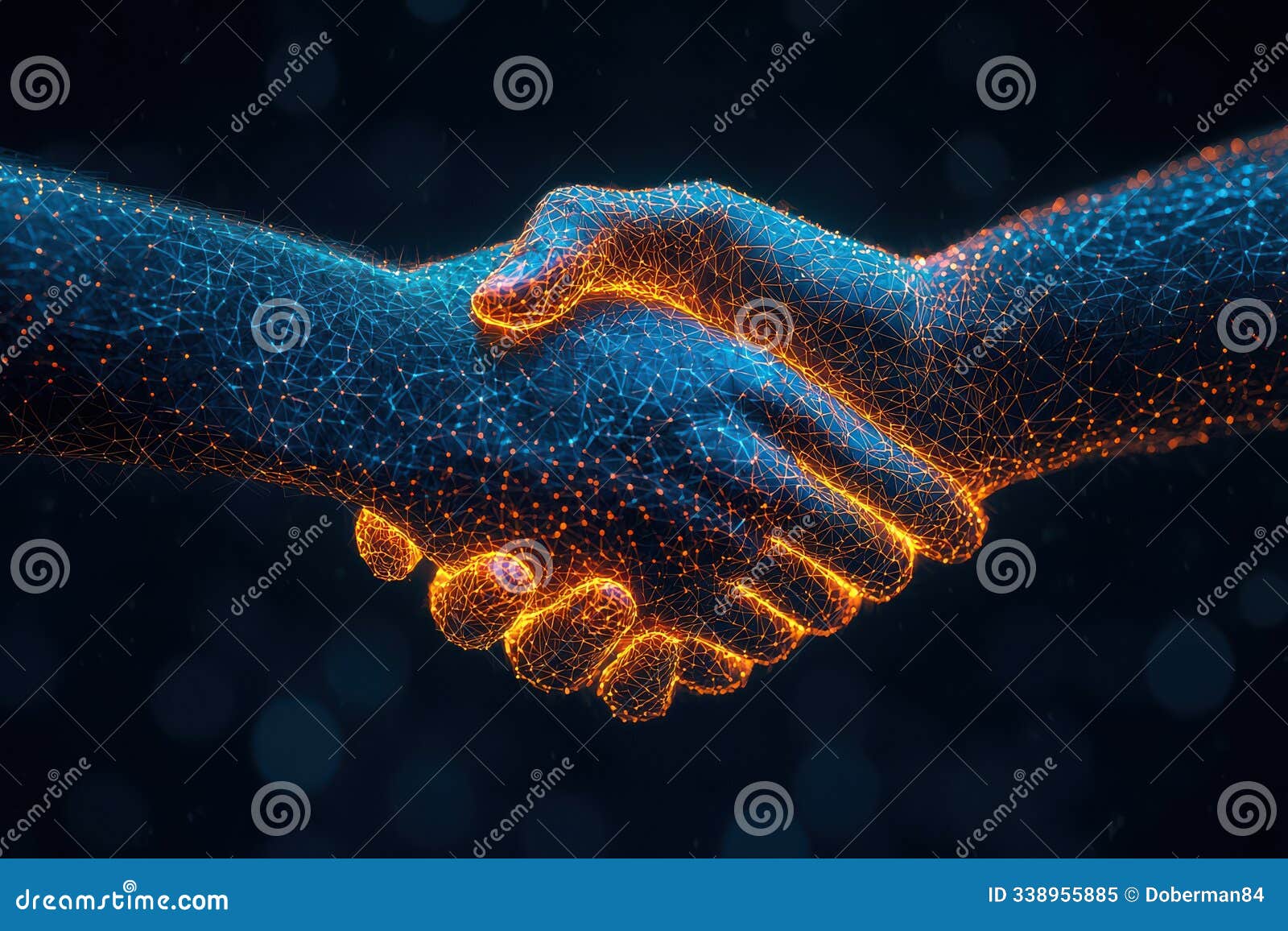 Digital Handshake with Abstract Network Design Symbolizing Technology ...