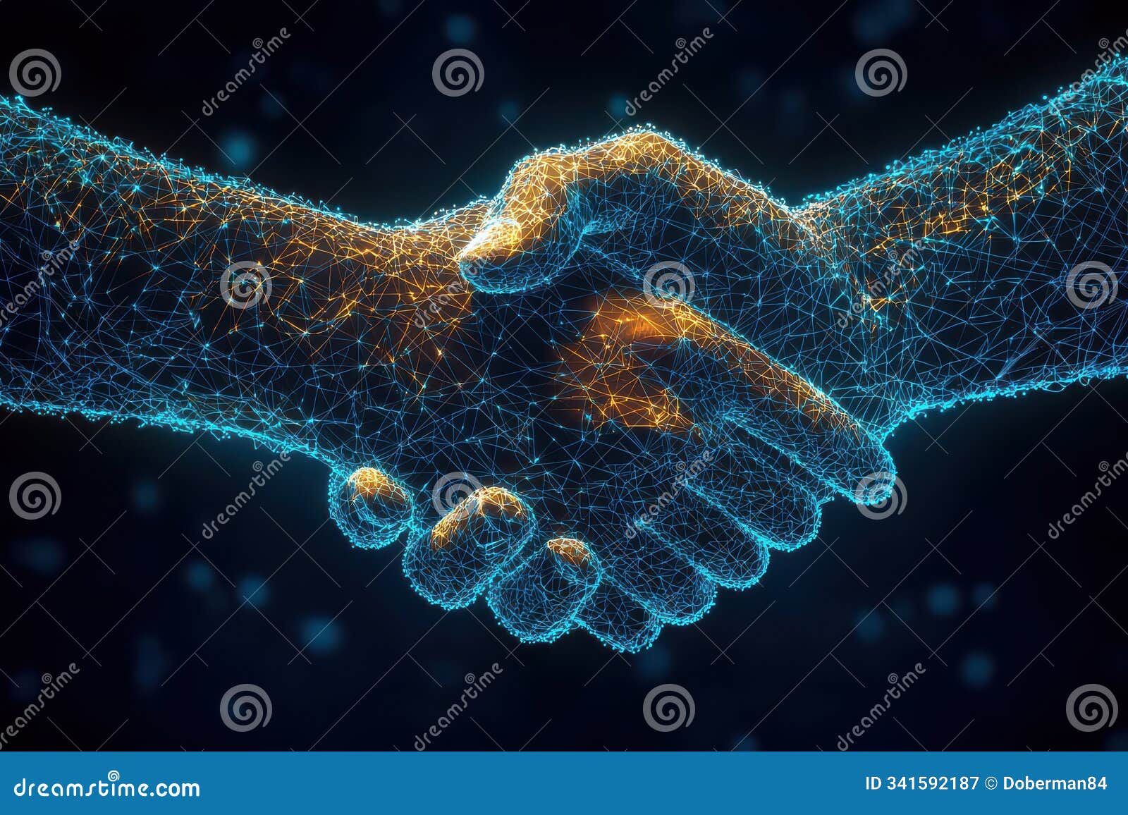 Digital Handshake with Abstract Network Design Symbolizing Technology ...