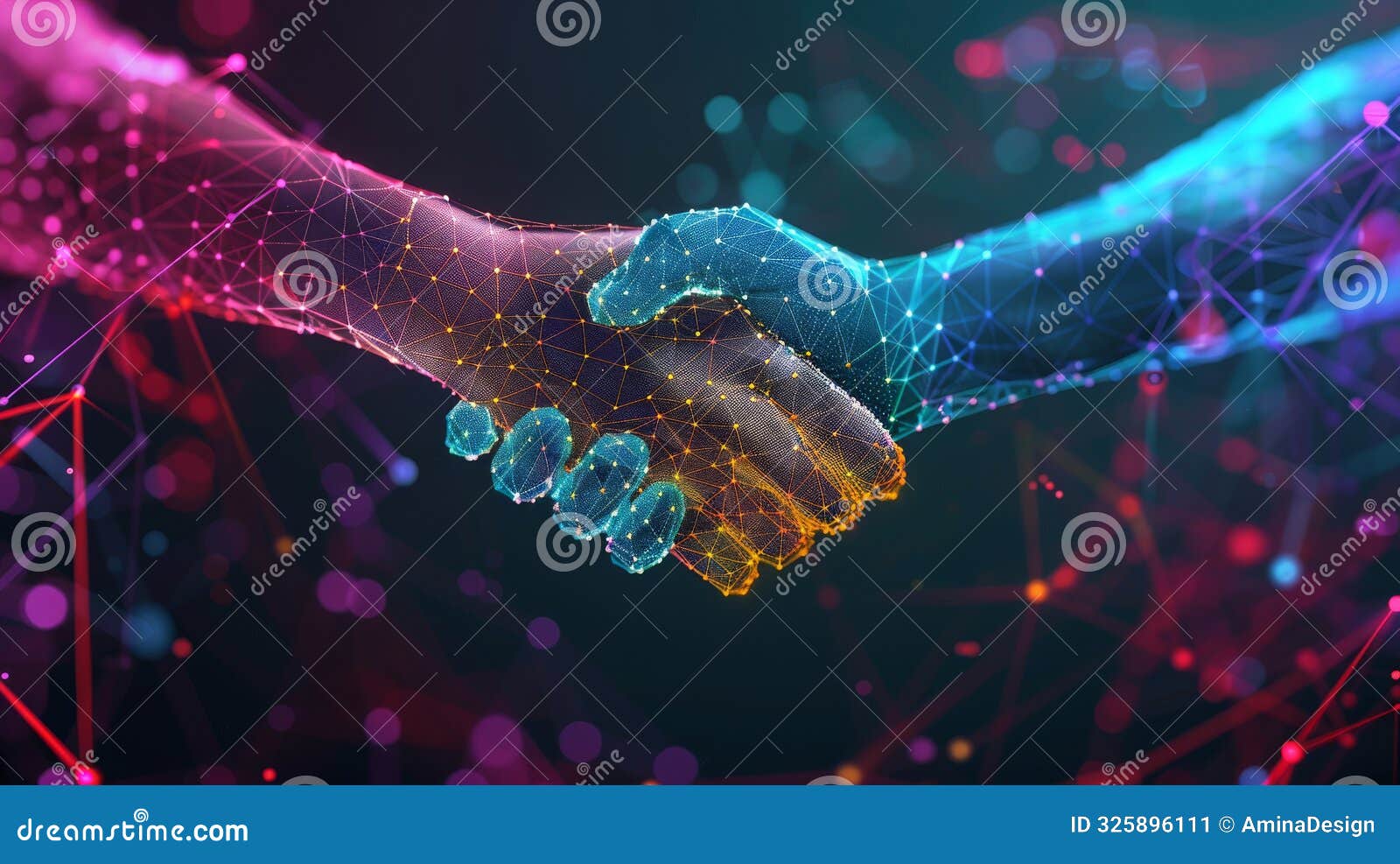 Digital Handshake with Abstract Network Particles, Representing ...