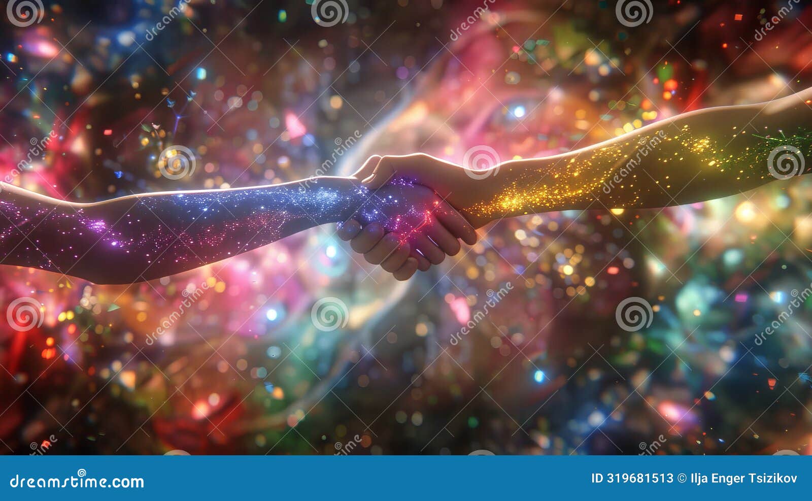 Digital Handshake Banner Glowing Avatars Connect Over Network of ...