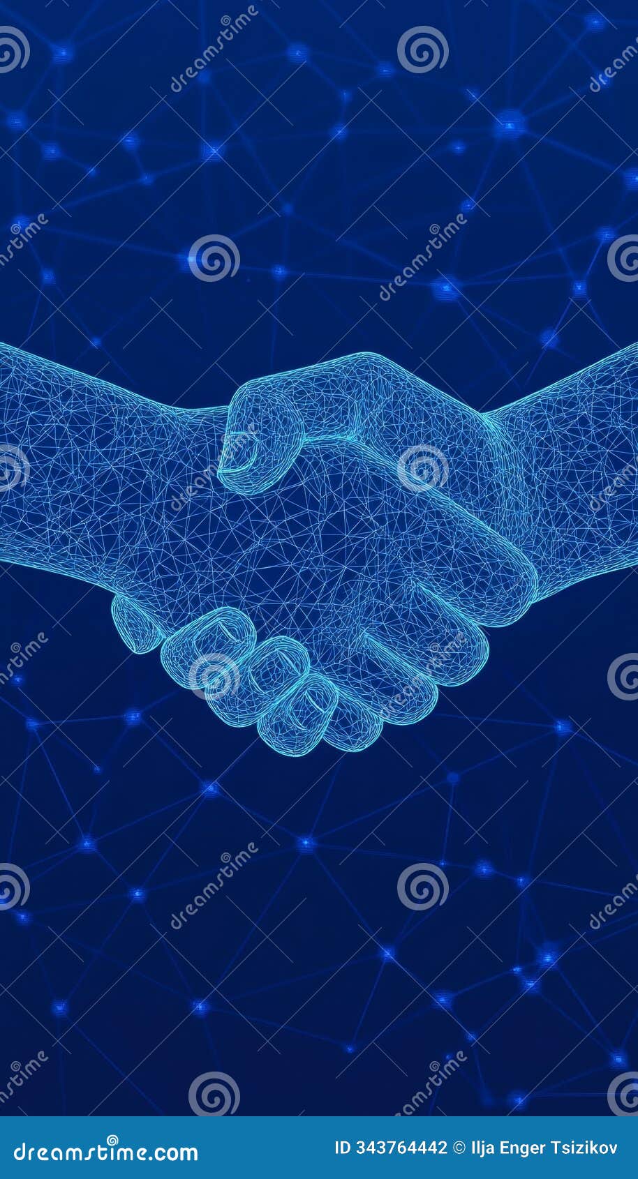 Digital Handshake on Blue Particle Background. Concept of Partnership ...