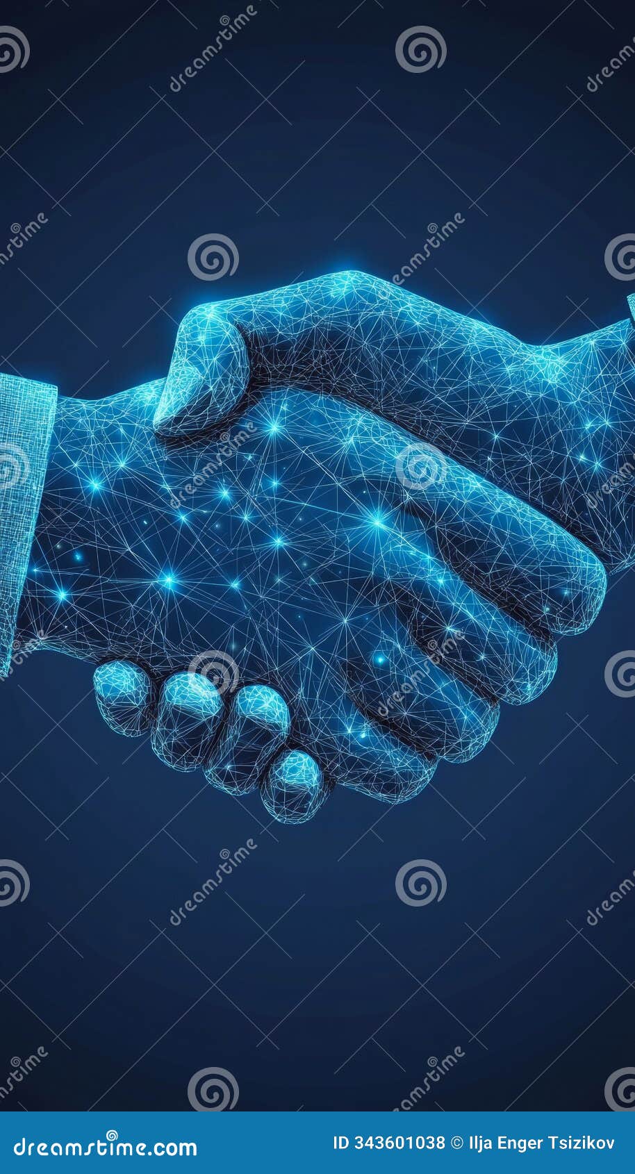 Digital Handshake on Blue Technology Background Collaboration ...