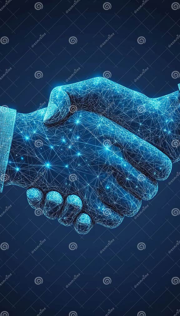 Digital Handshake on Blue Technology Background Collaboration ...