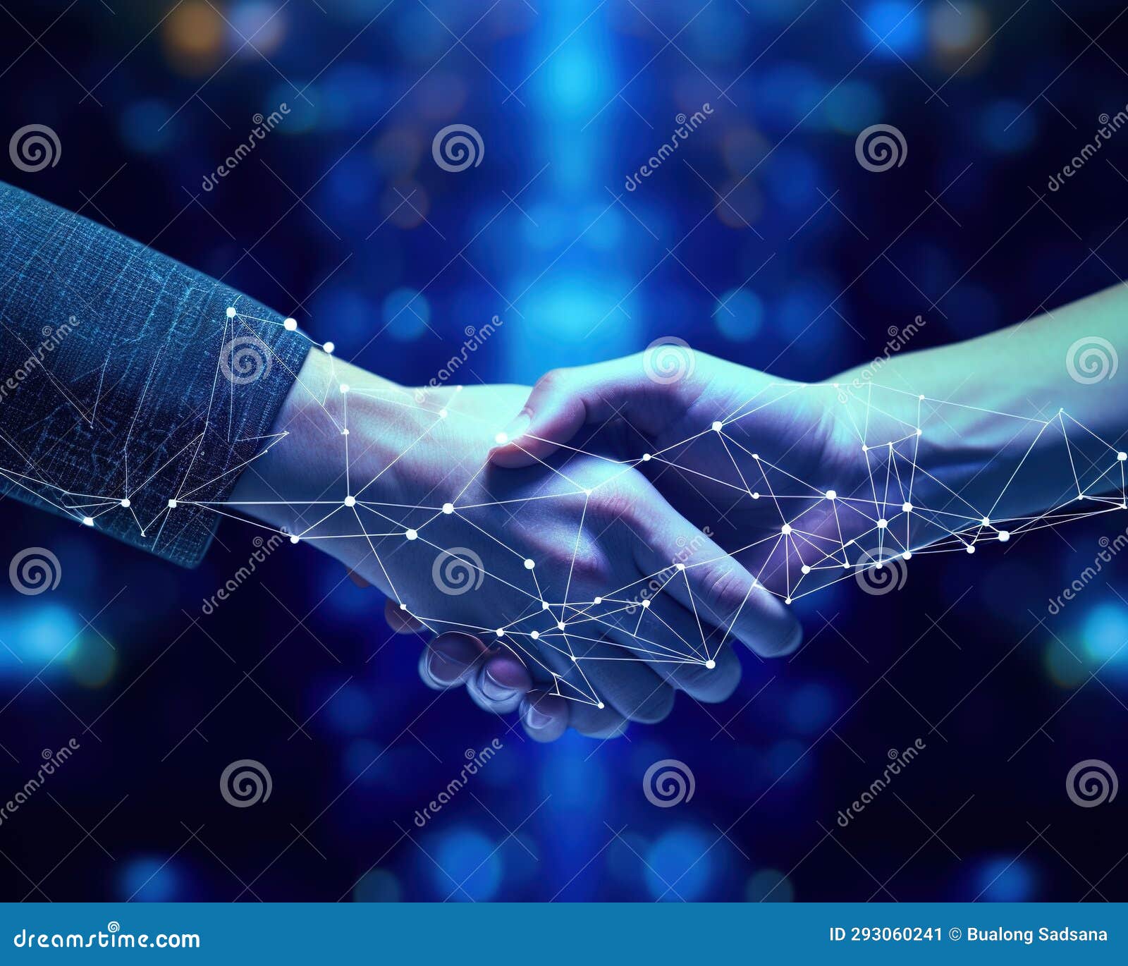 Digital Handshake on Blue Technology Background. Stock Illustration ...