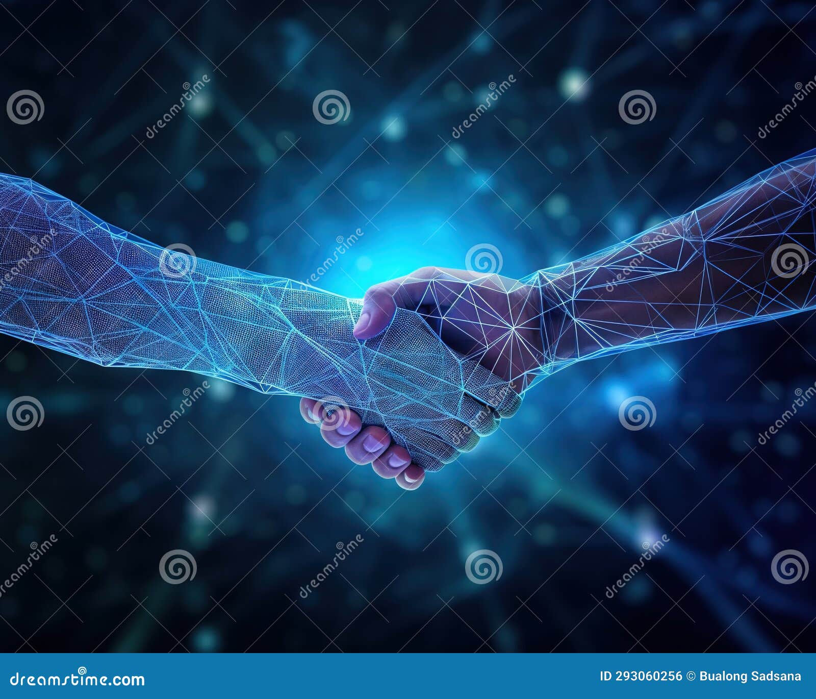 Digital Handshake on Blue Technology Background. Stock Illustration ...