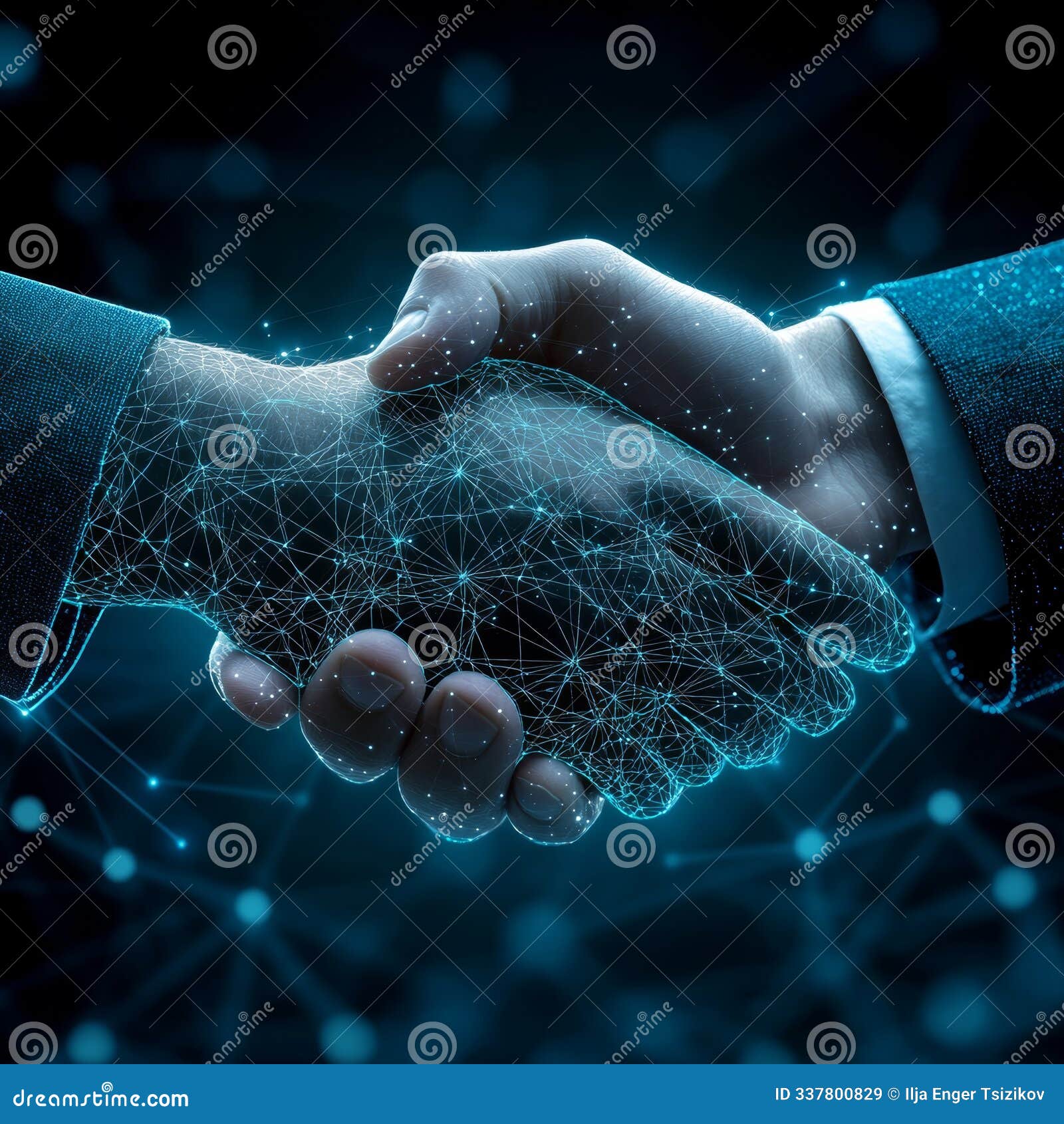 Digital Handshake on Blue Technology Background Symbol of Business ...