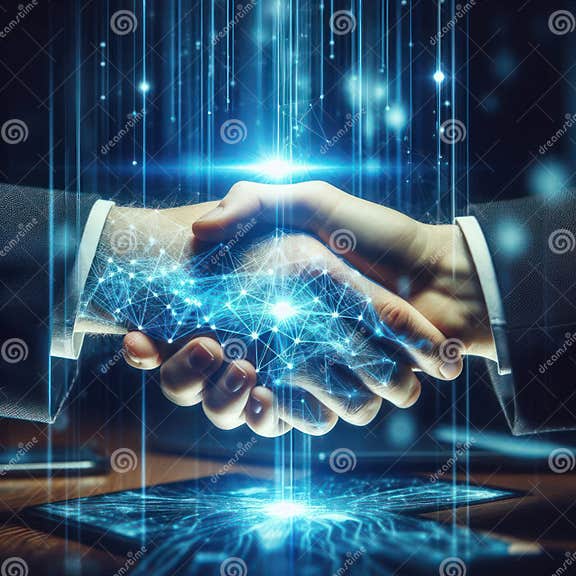 Digital Handshake with Data Network. Stock Photo - Image of science ...