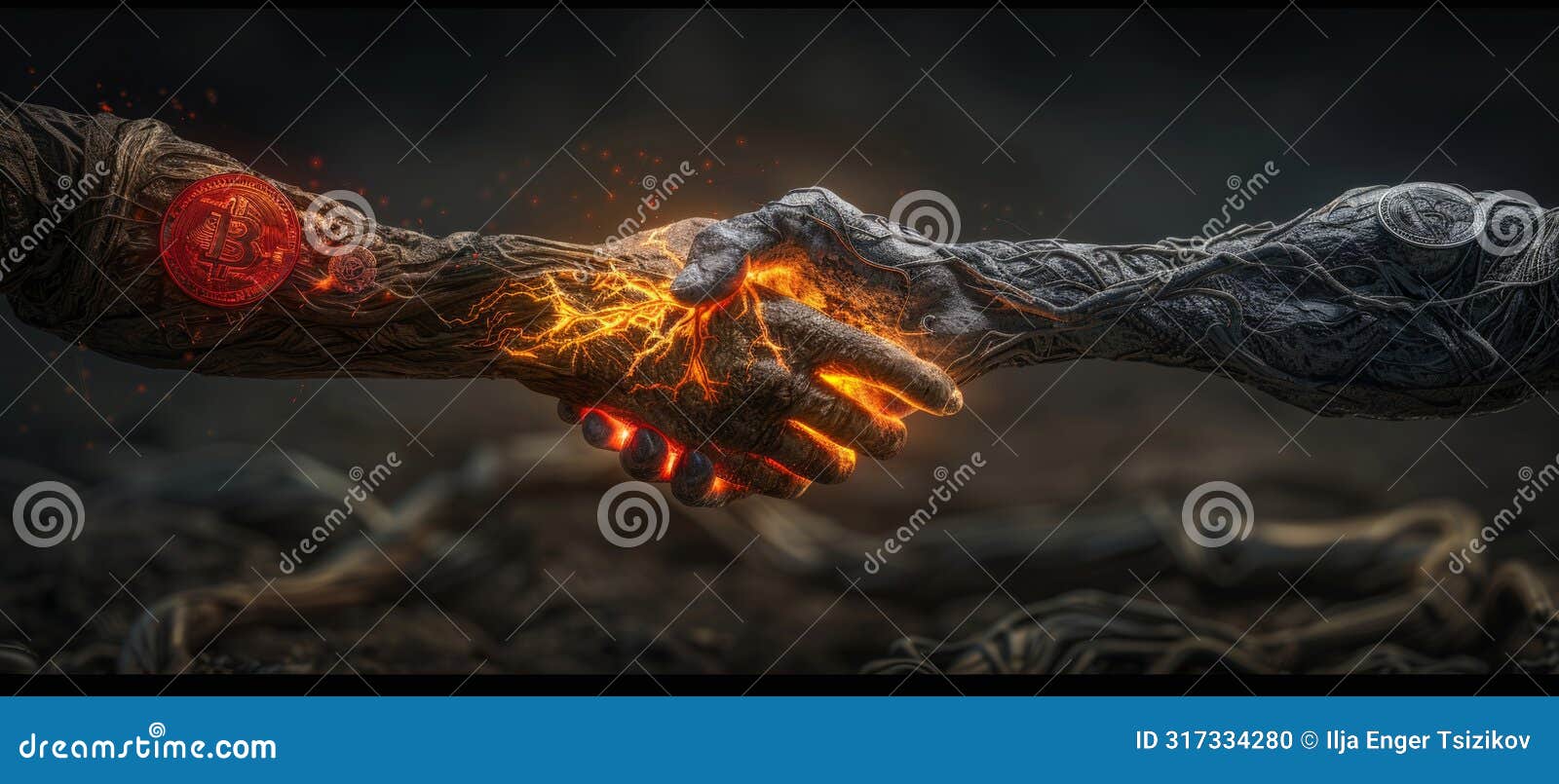 Digital Handshake Glowing Avatars Connect Over Cryptocurrency Symbols ...