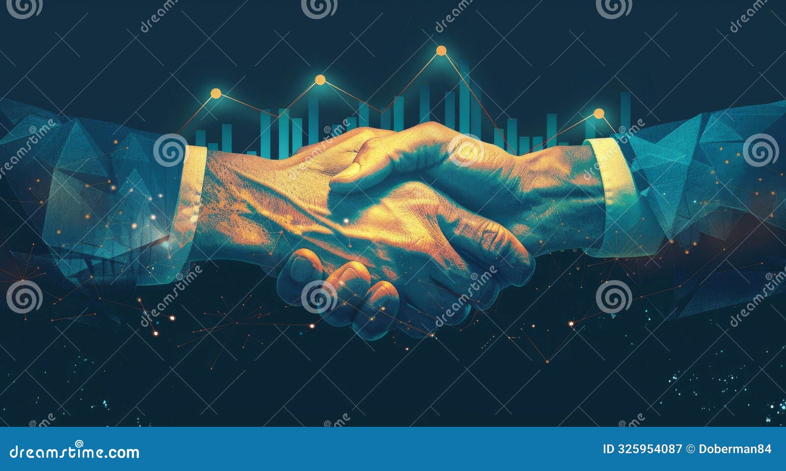 Digital Handshake Illustrating Business Partnership with Data Graphs ...
