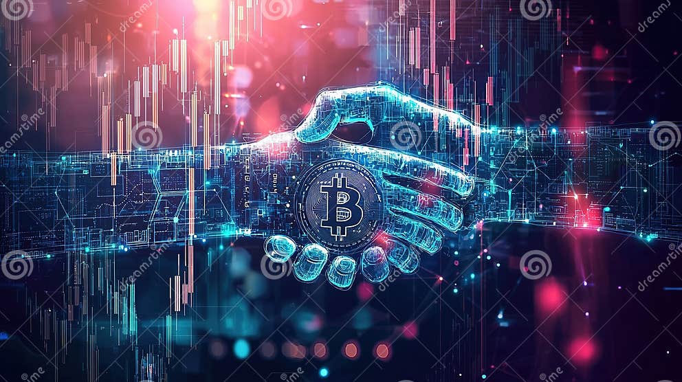 Digital Handshake Representing Blockchain Technology and Cryptocurrency ...