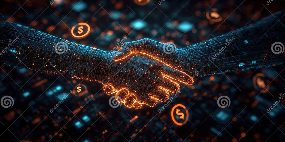 Digital Handshake Symbolizes Collaboration and Innovation in Technology ...