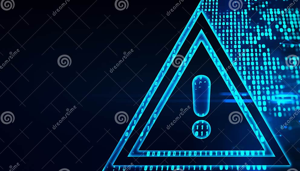 A Digital Hazard Warning Sign with Binary Code, in a Neon Blue Style on ...