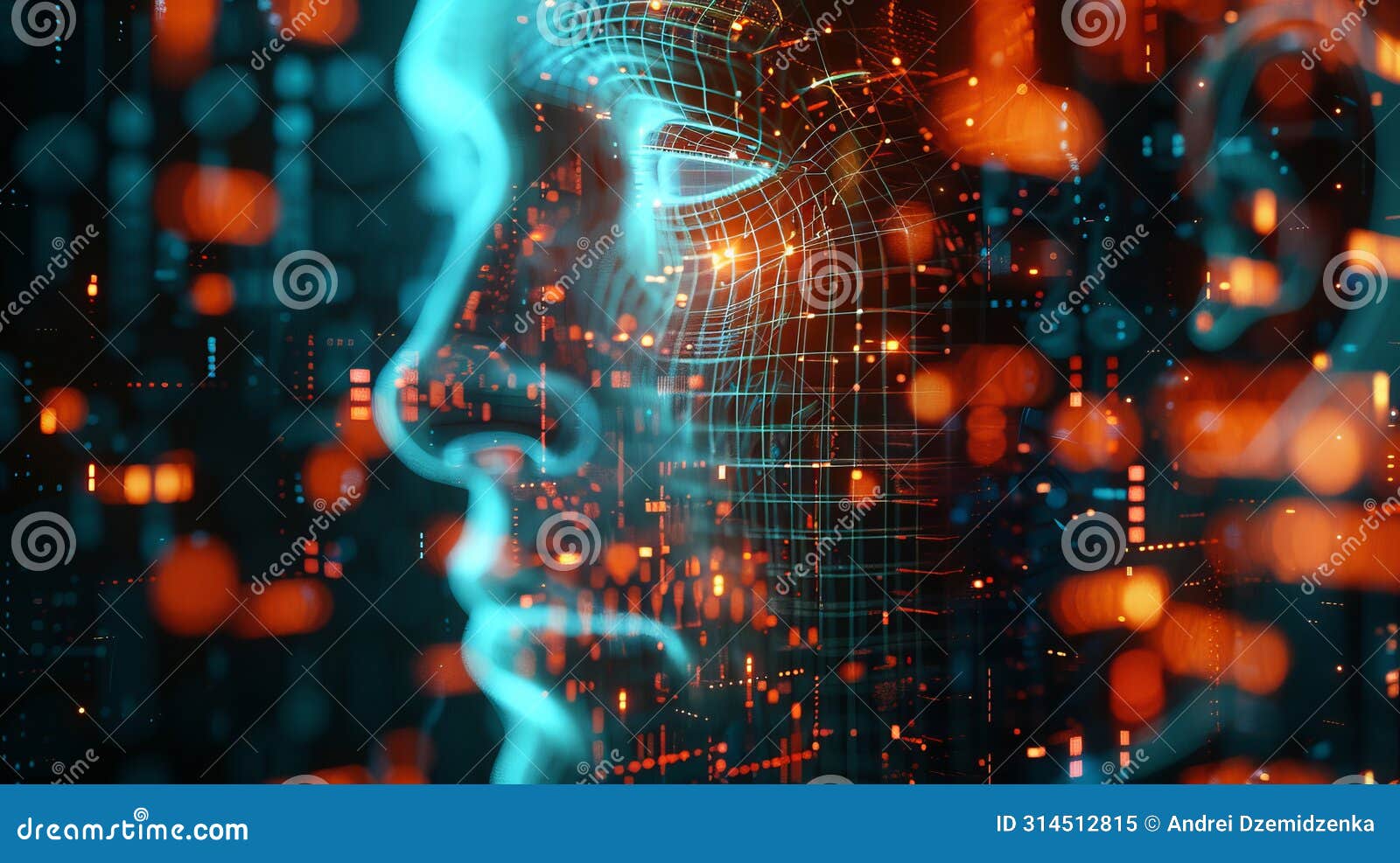 Digital Head of Artificial Intelligence (AI). Deep Learning Concept ...