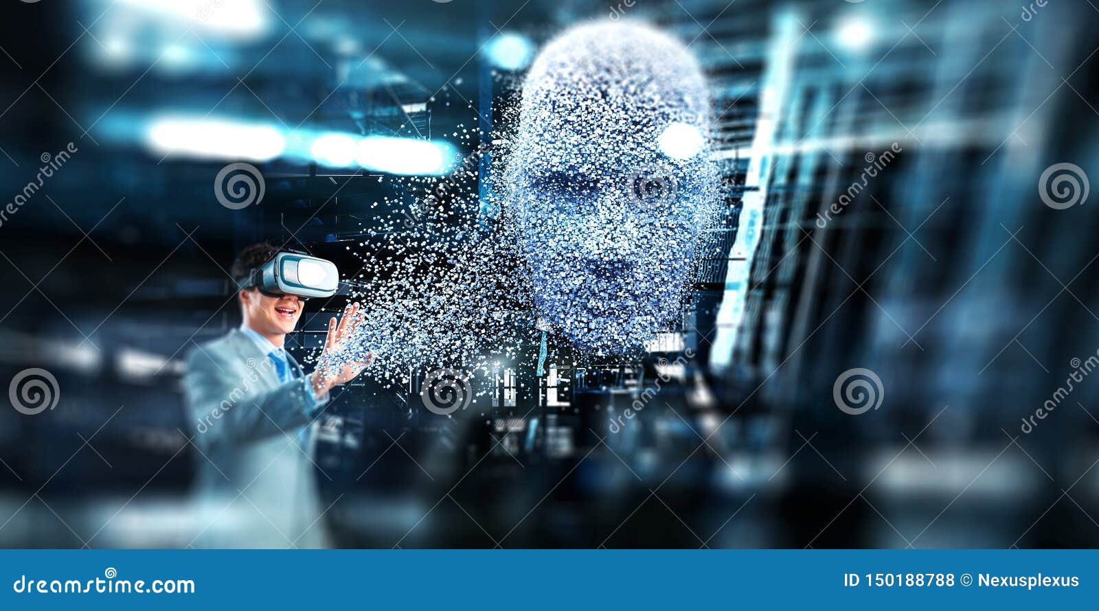 Digital Head, Artificial Intelligence and Virtual Reality. Mixed Media ...