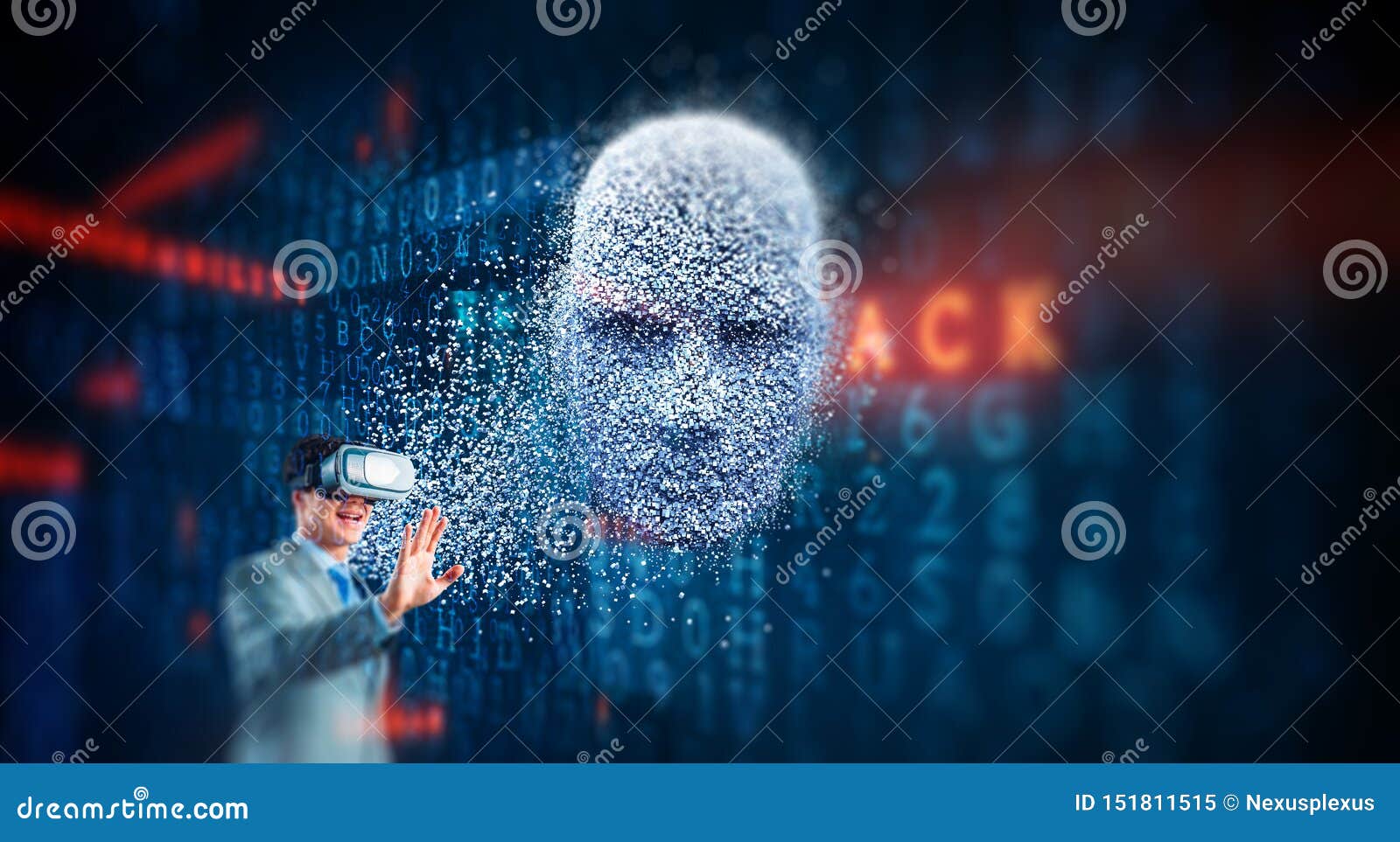 Digital Head, Artificial Intelligence and Virtual Reality. Mixed Media ...