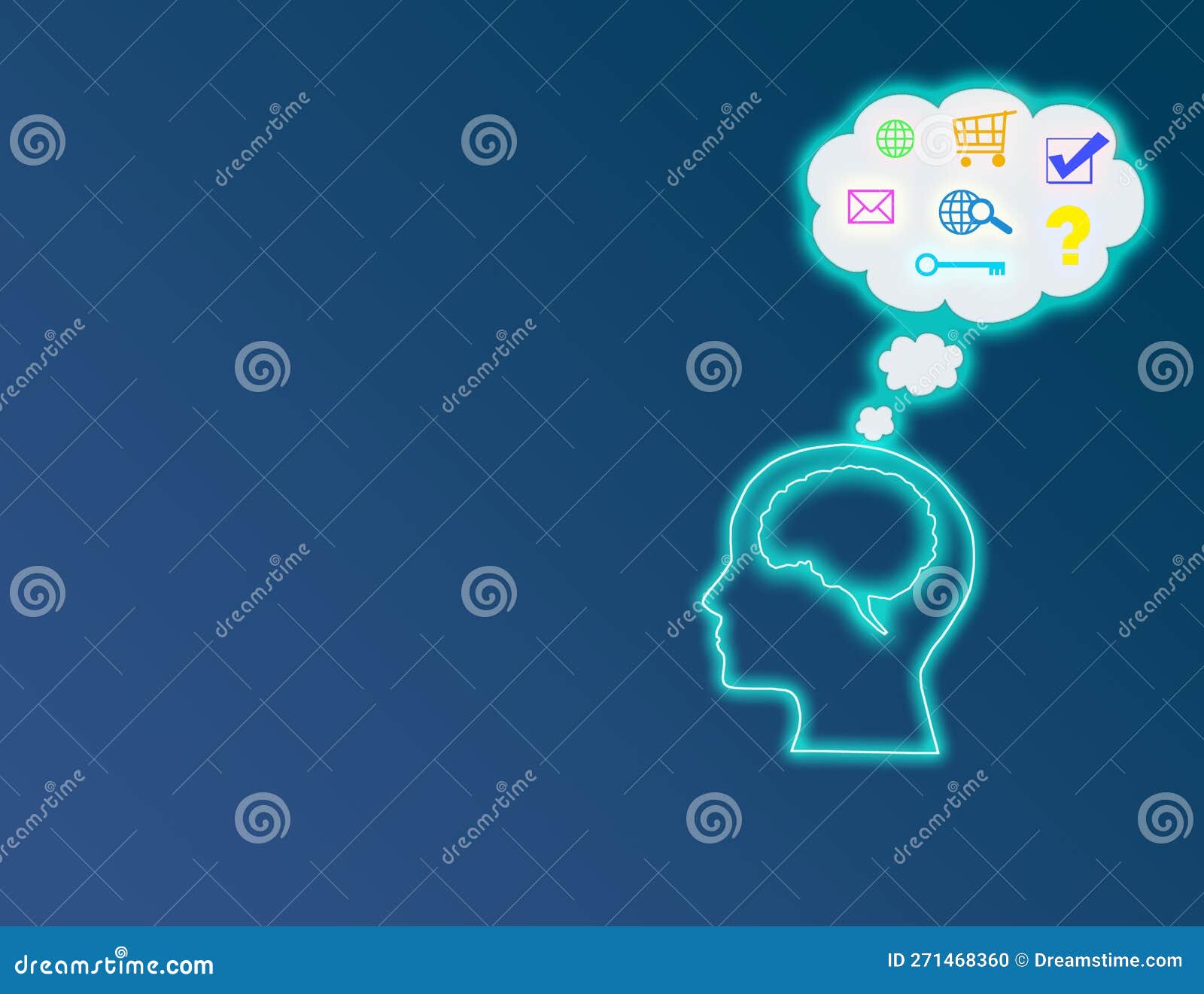 Digital Head with the Brain, Above is a Cloud with Icon Internet ...