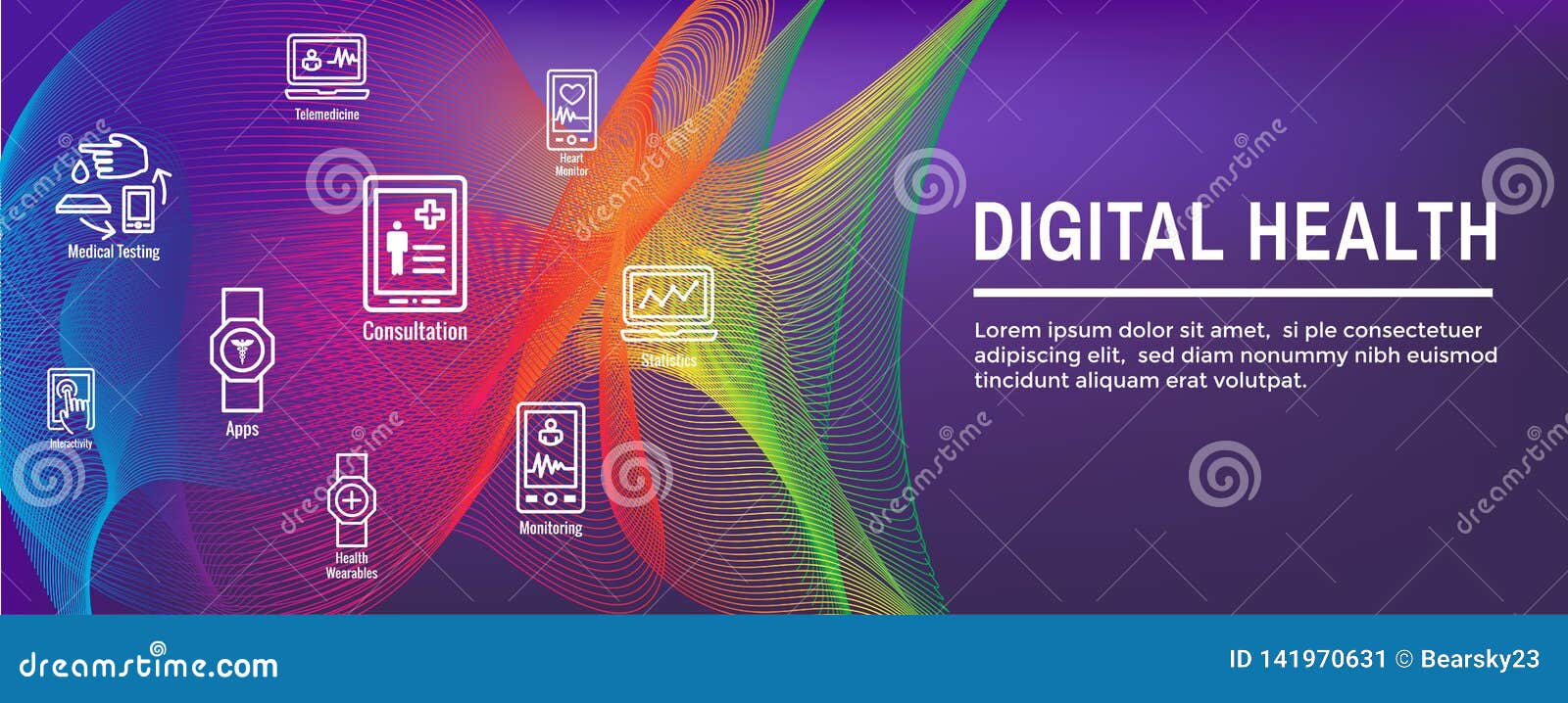 Digital Health Icon Set with Wearable Technology Web Header Banner ...