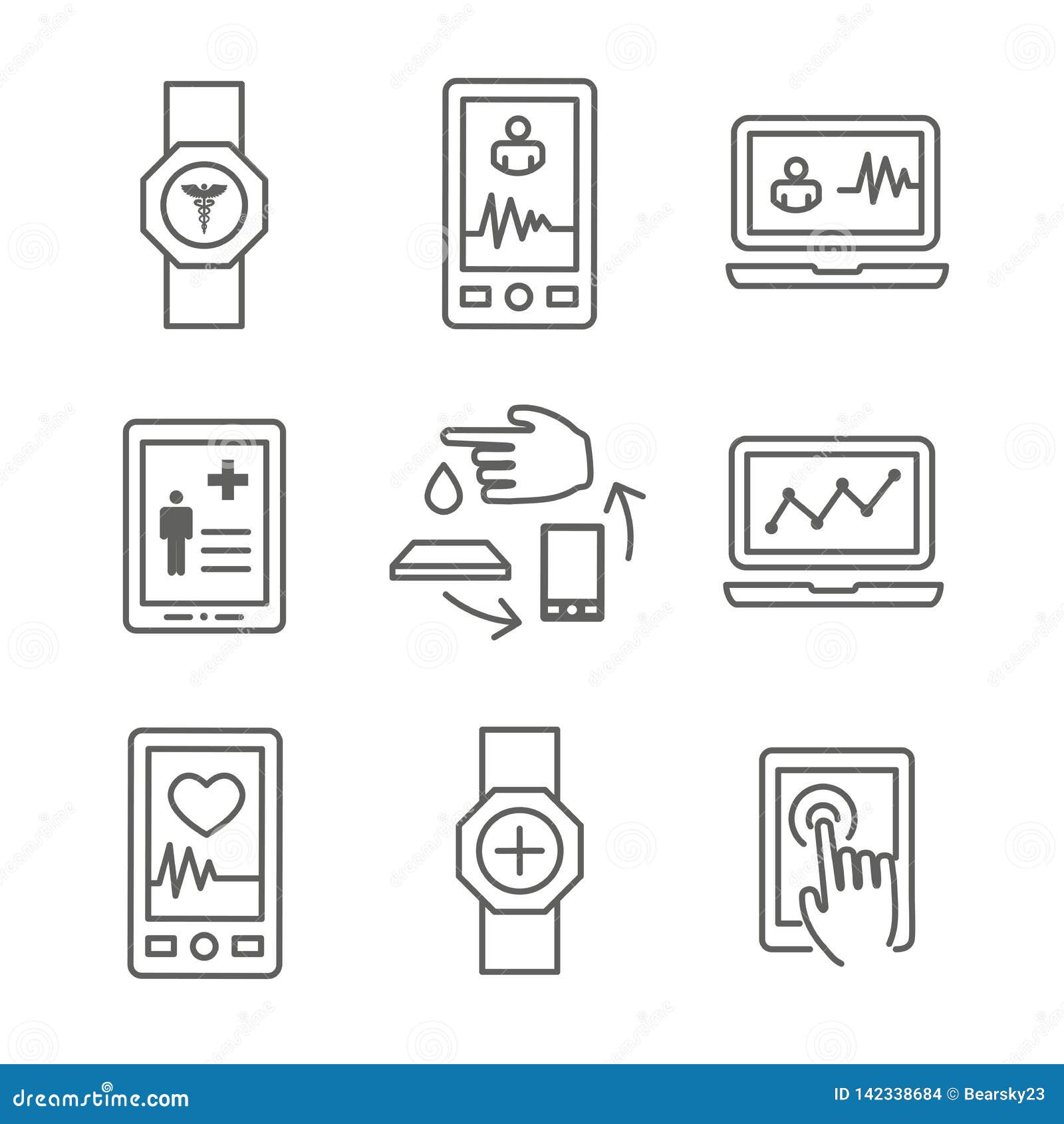 Digital Health Icon Set with Wearable Technology Web Header Banner ...