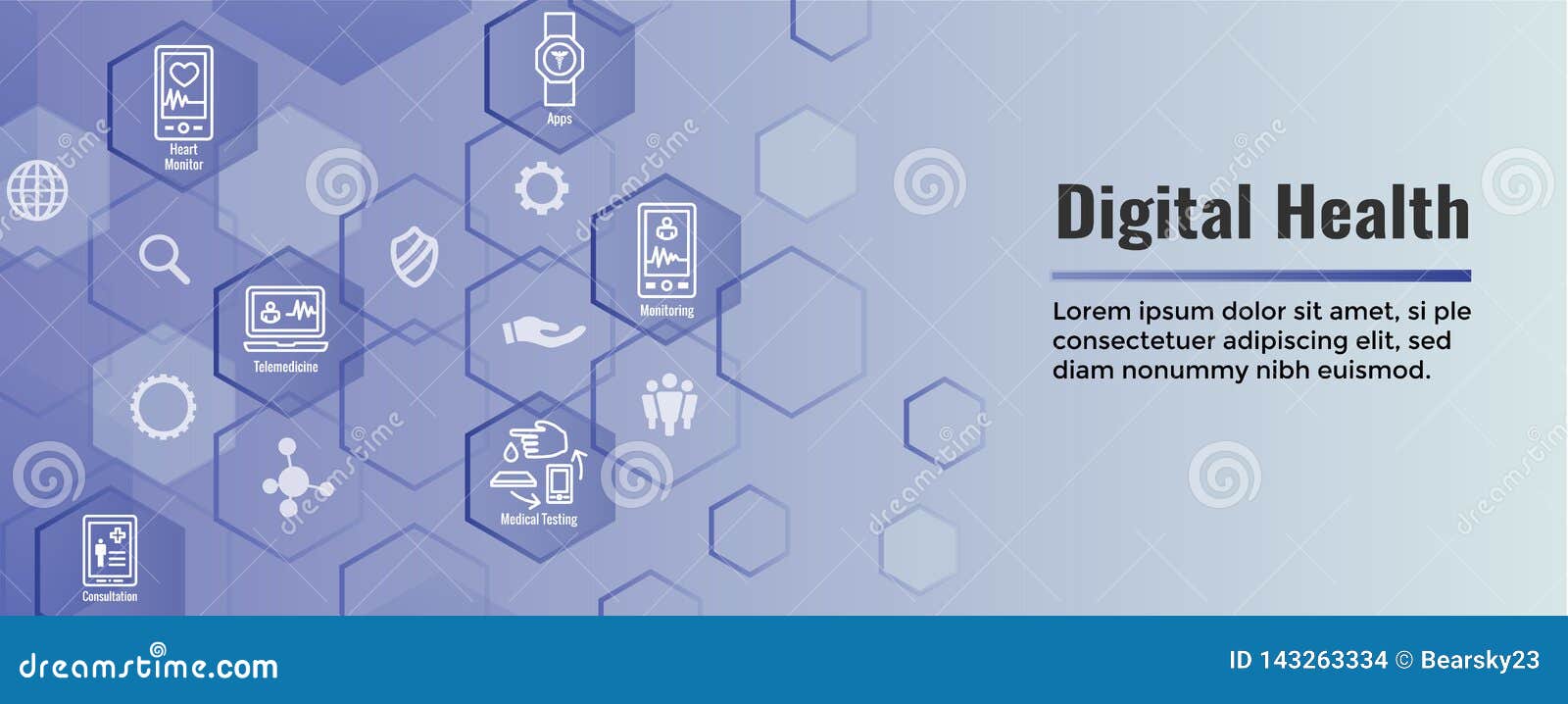 Digital Health Icon Set with Wearable Technology Web Header Banner ...