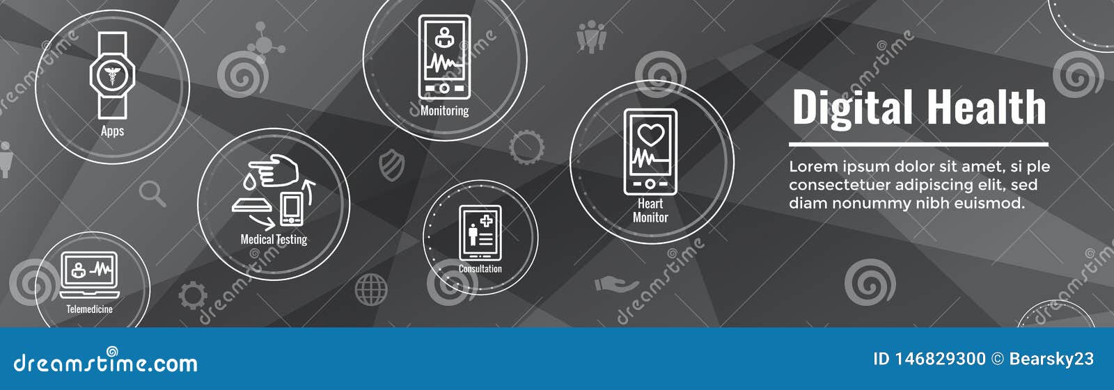 Digital Health Icon Set with Wearable Technology Web Header Banner ...