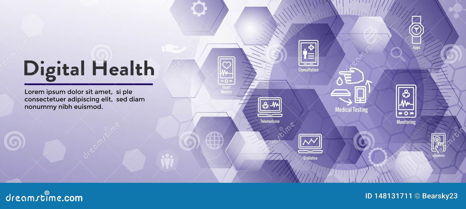 Digital Health Icon Set with Wearable Technology Web Header Banner ...