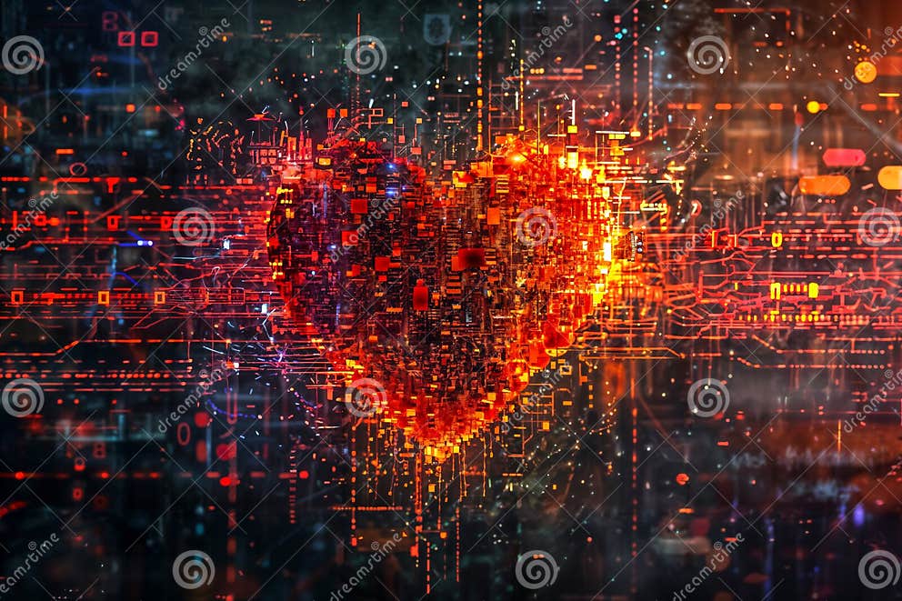 Digital Heart in Cybernetic Space. Created with Generative AI Stock ...