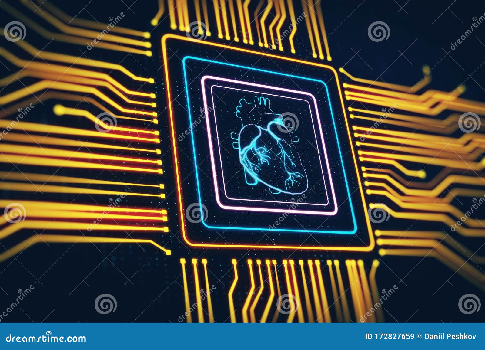 Digital Heart Scheme As a Chip in a Microchip Stock Illustration ...