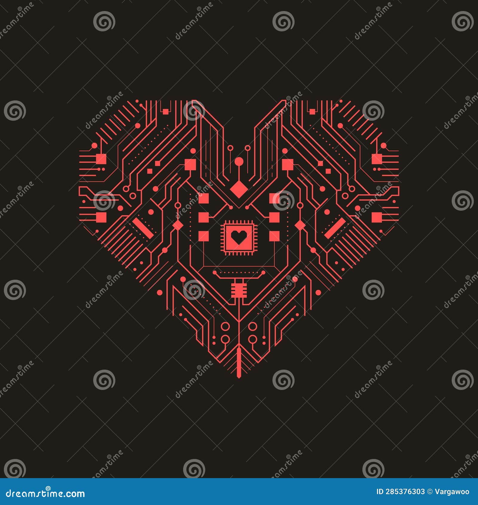 Digital Heart Stylized As an Computer Electronic Microcircuit Stock ...