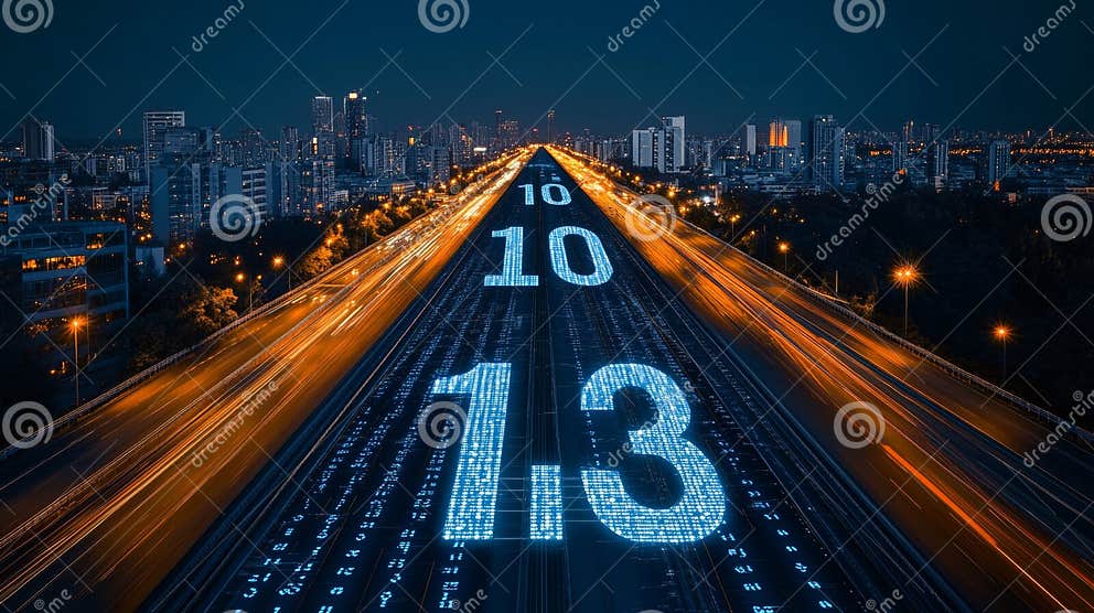 Digital Highway Road Paved with Binary Code, Leading To 1.10 Stock ...