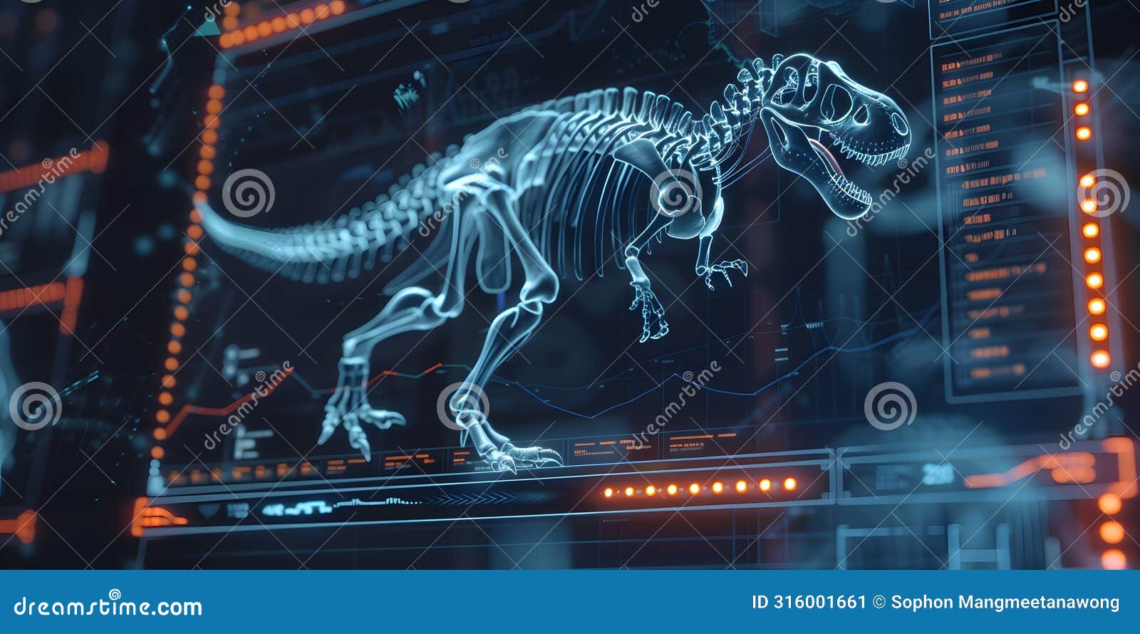 Digital Hologram 3d Scan of T-rex Dinosaur Stock Illustration ...