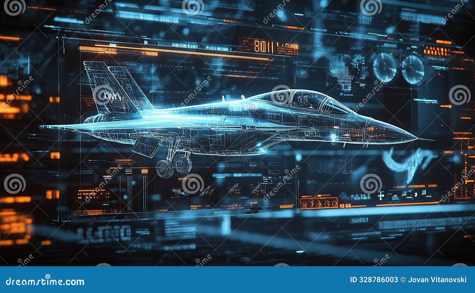 Futuristic Digital Hologram of a Fighter Jet Displayed on Screen Stock ...