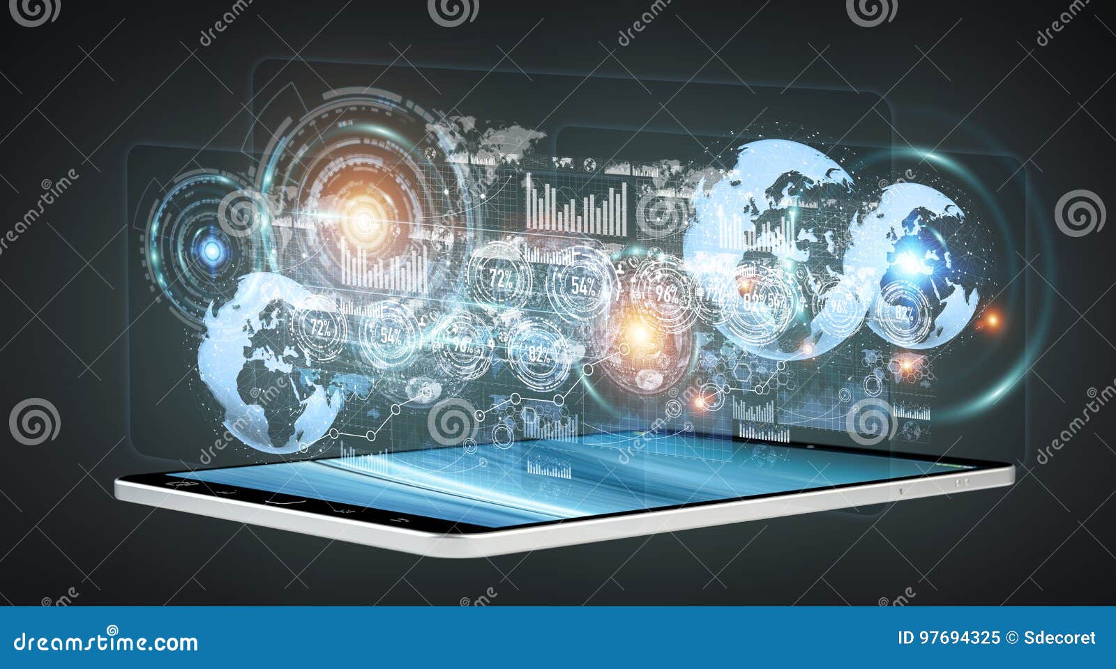 Digital Holograms with Screens Charts Over Mobile Phone 3D Rendering ...