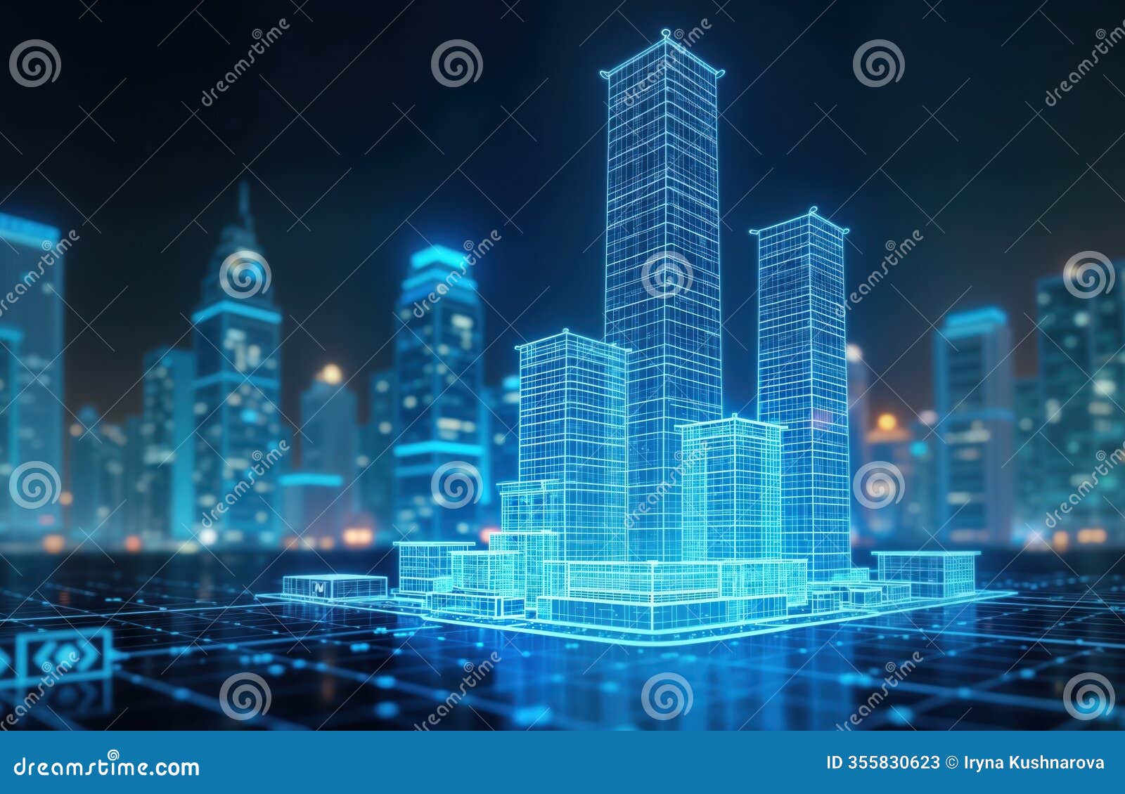 Digital Holographic Projection of Future Building Design. Neon Tech ...