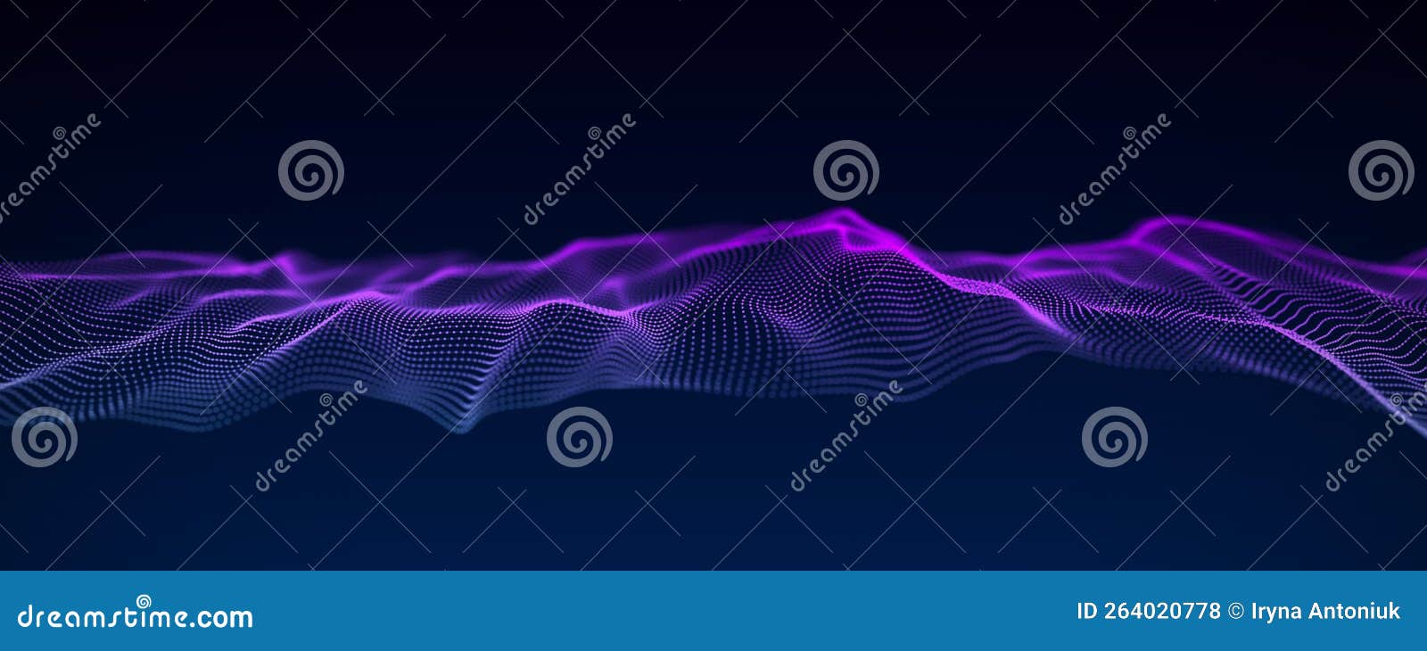 Digital Horizontal Wave with Many Dots on the Gradient Background. 3D ...