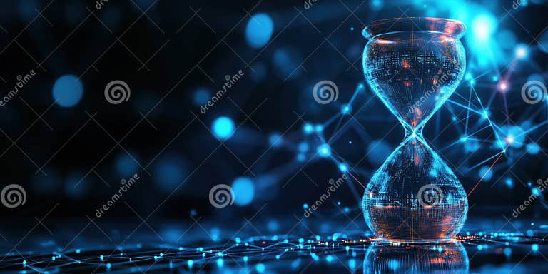 Digital Hourglass Symbolizing Time, Technology, and Data Flow Stock ...