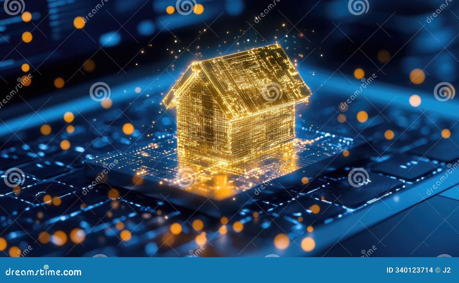 Digital House Model on Keyboard: Futuristic Technology and Home Design ...