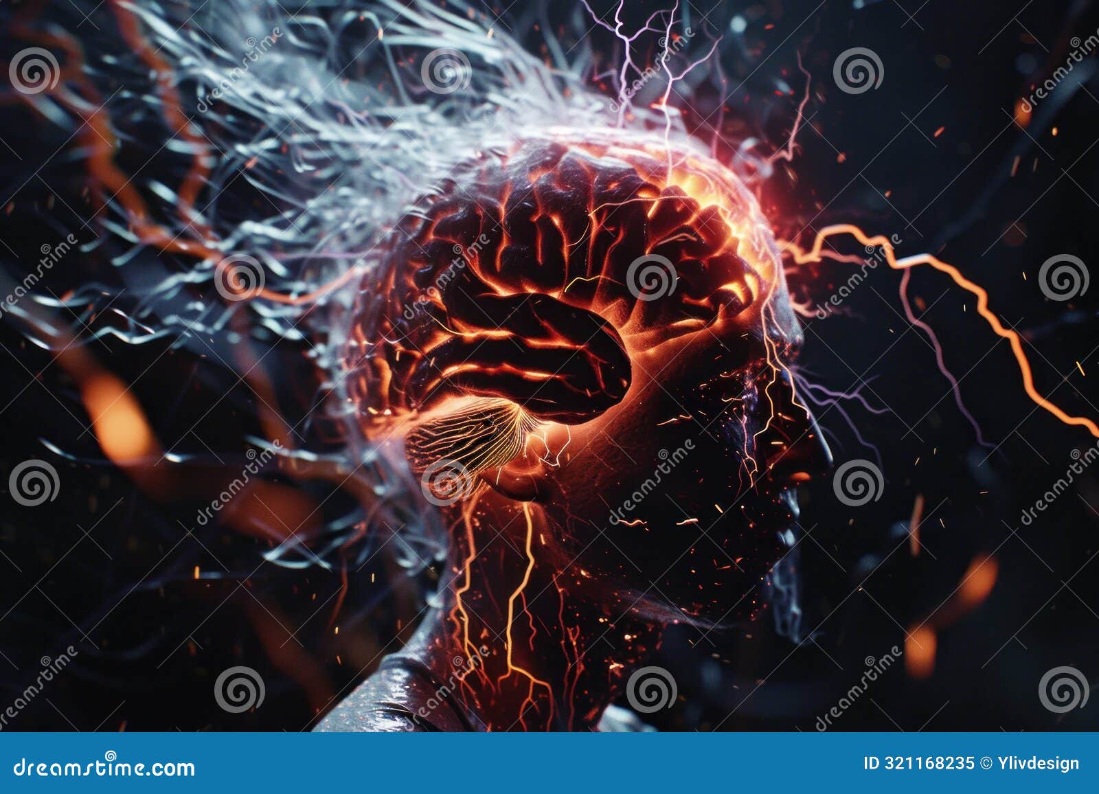 Digital Human Brain Concept with Electric Impulses Stock Illustration ...