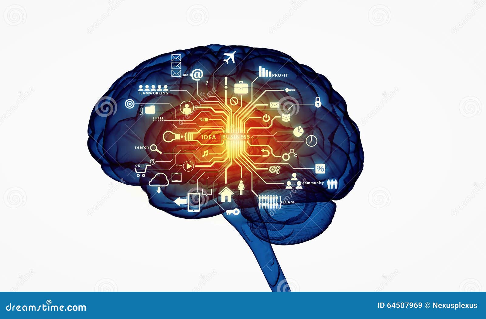 Digital human brain stock illustration. Illustration of psychology ...