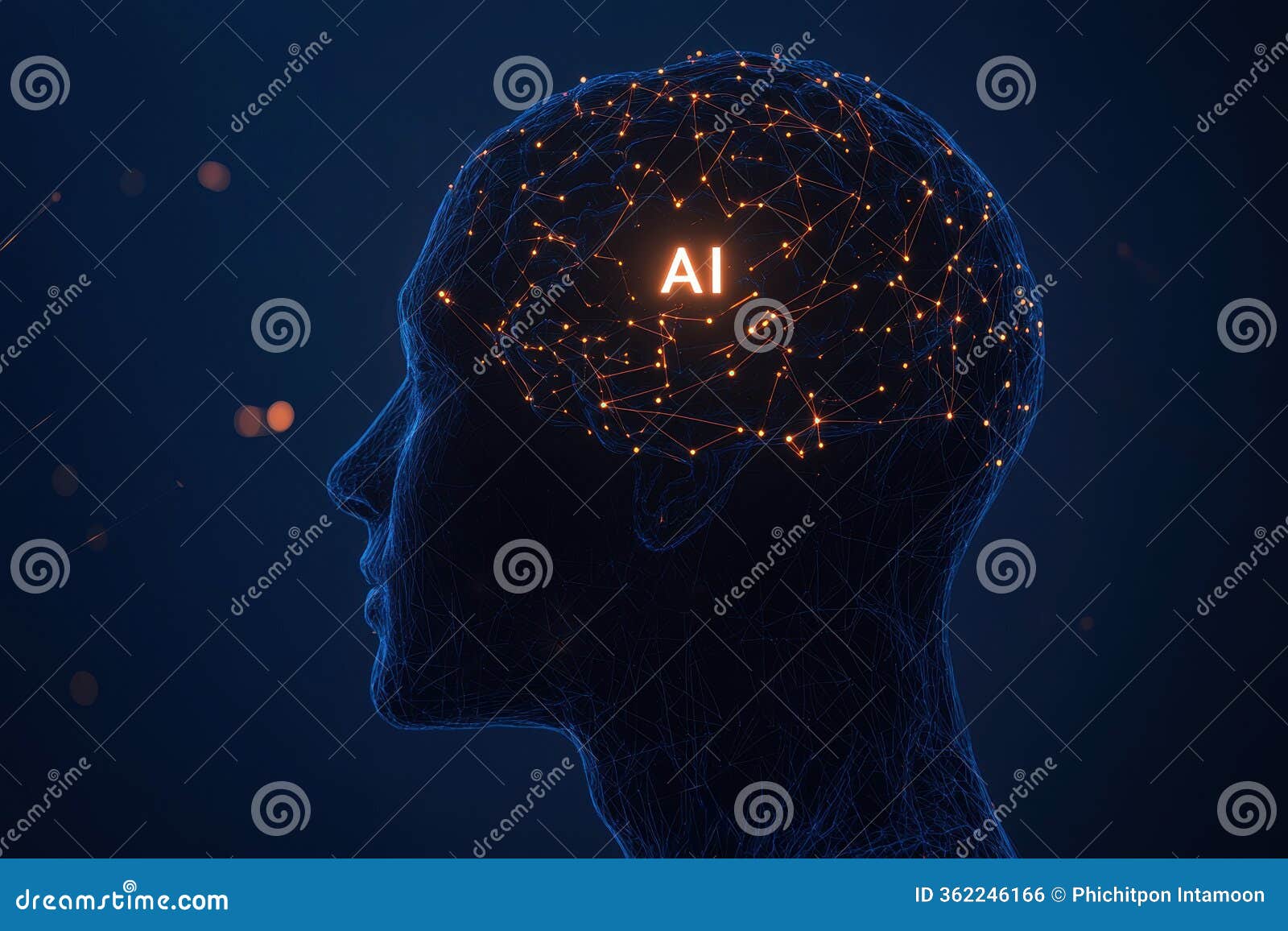 Digital Human Brain with Glowing Neural Network and AI Text, Symbolizing Artificial Intelligence ...