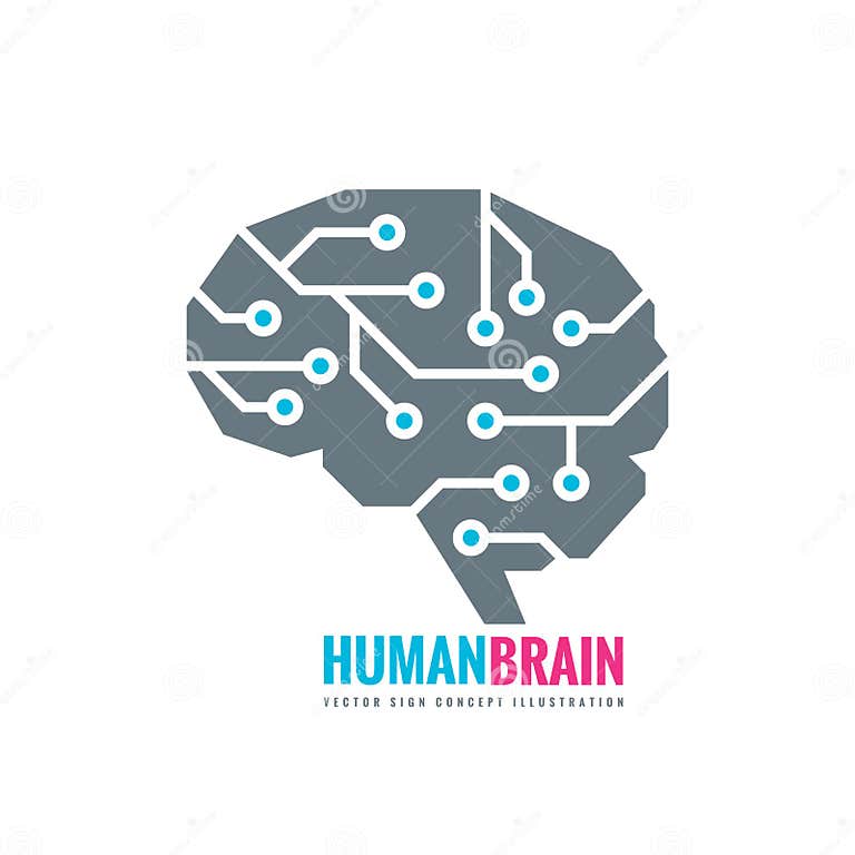 Digital Human Brain - Vector Logo Concept Illustration. Mind Sign ...