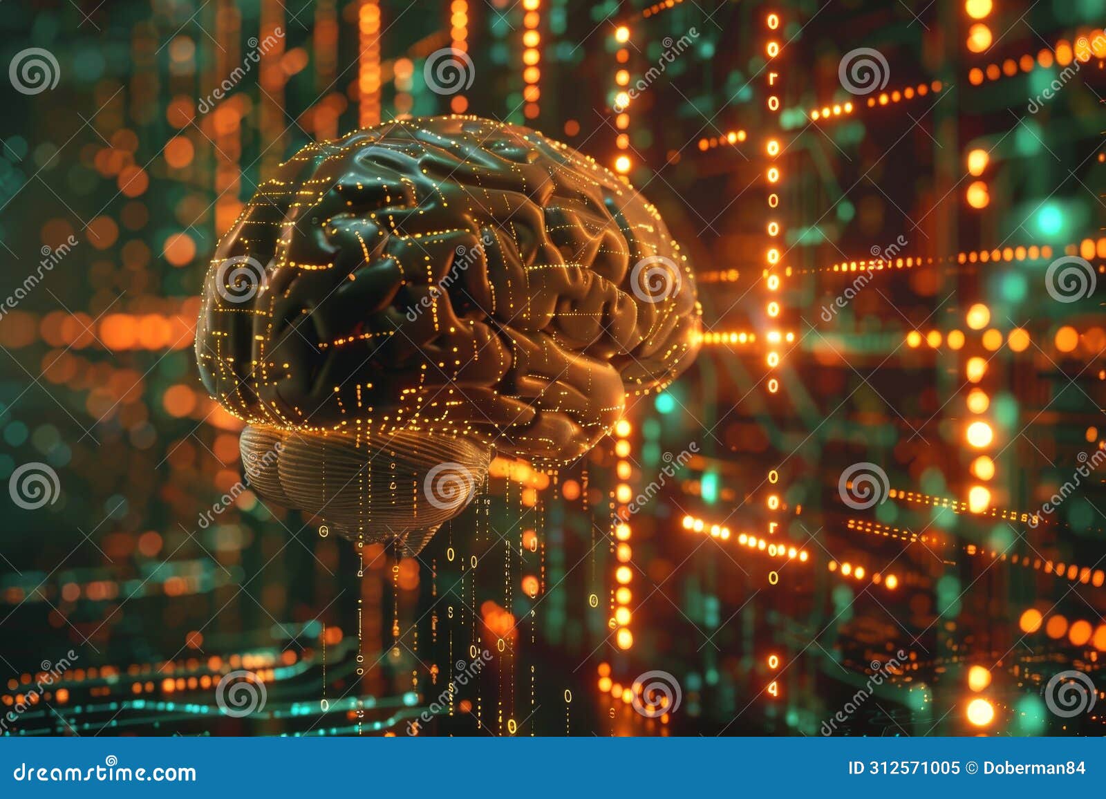 Digital Human Brain Visualization with Neural Network Background Stock ...