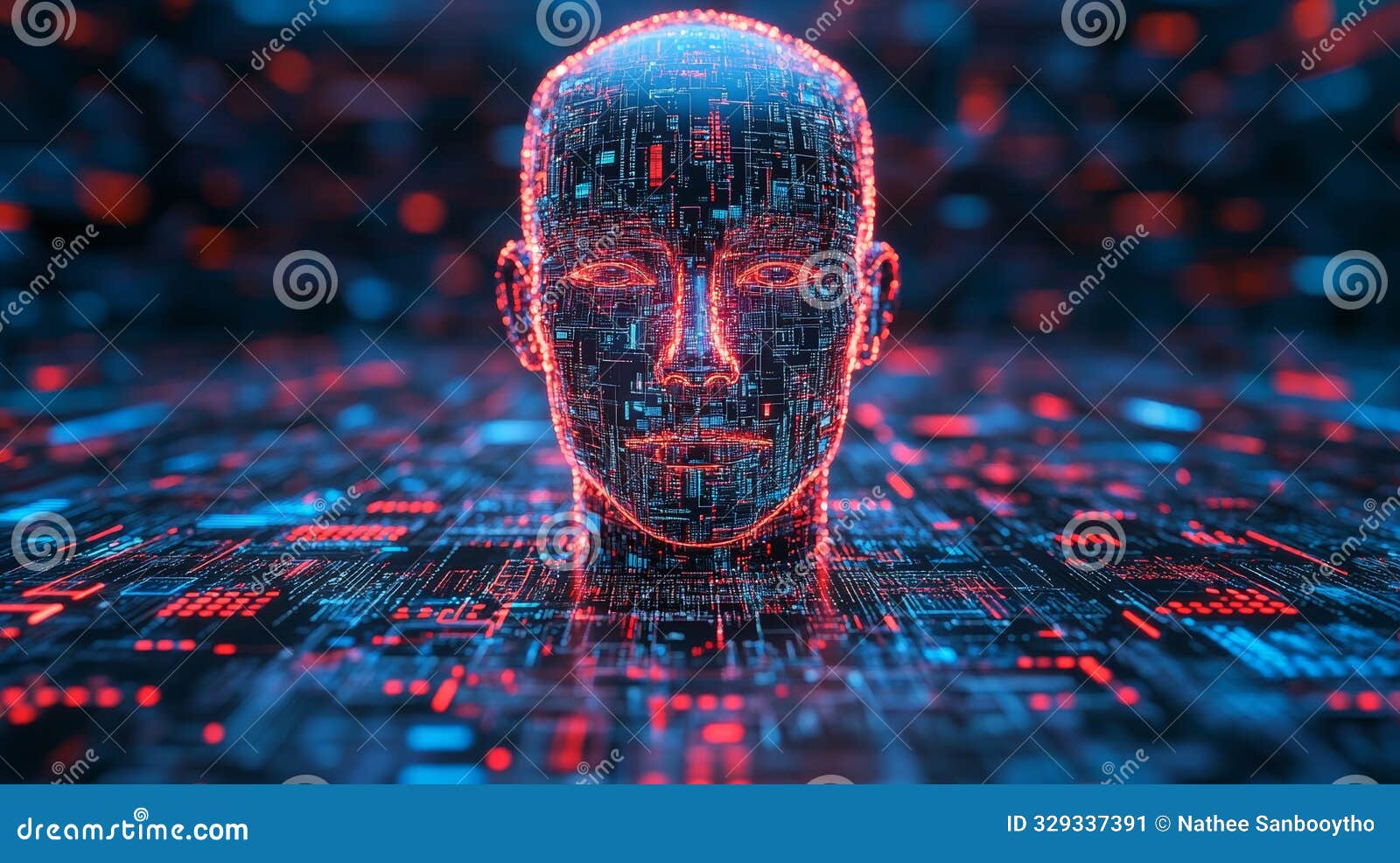 Digital Human Face Composed of Circuitry Stock Illustration ...