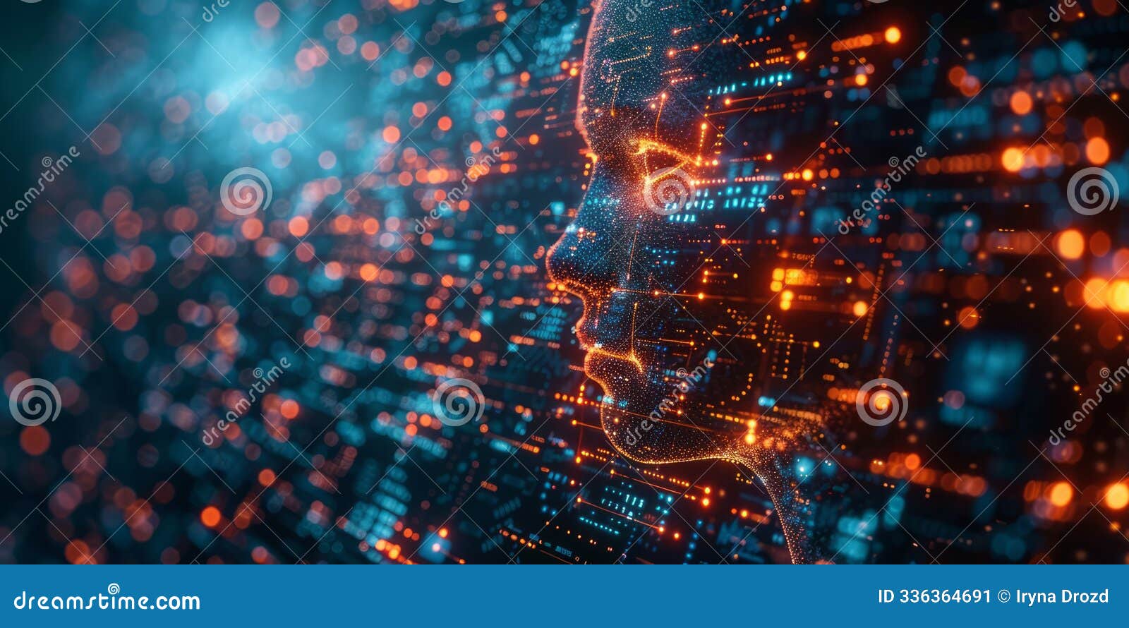 Digital Human Face Formed by Glowing Data Points and Circuits ...