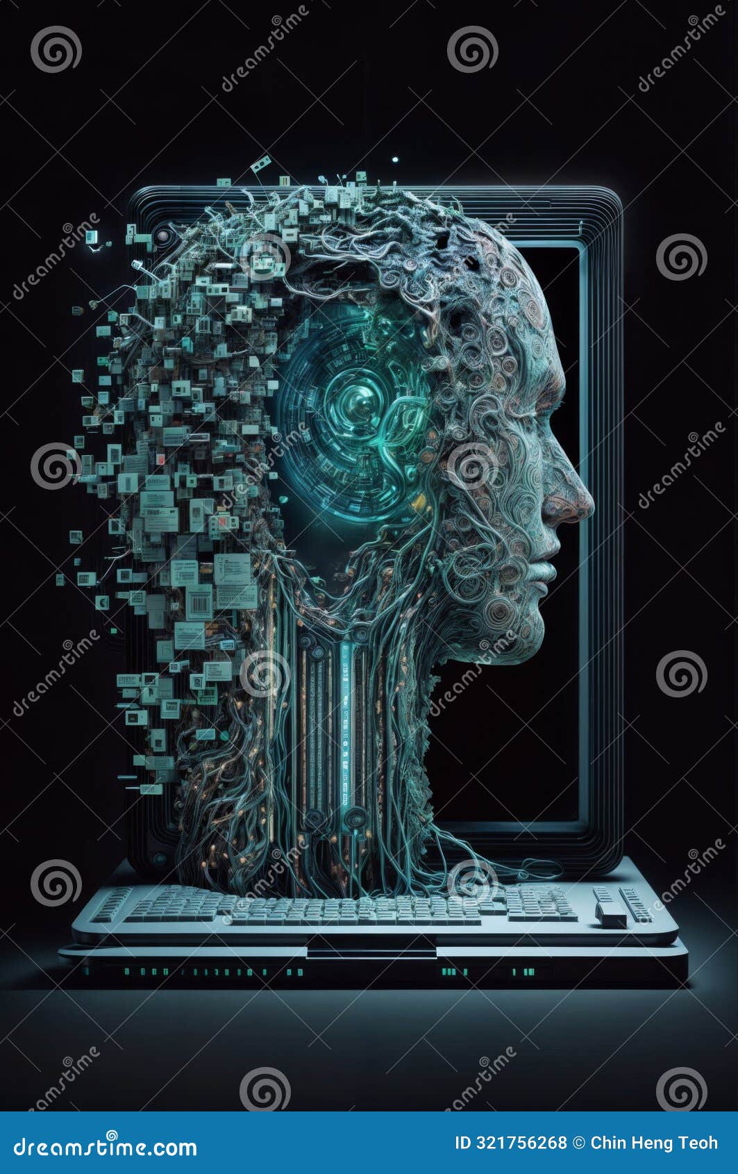 Digital Human Face Made of Computer Circuits Stock Illustration ...