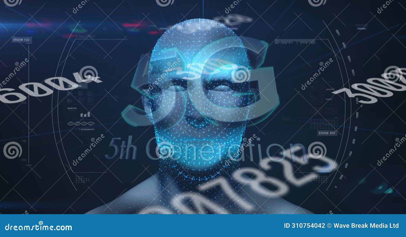 A Digital Human Face is Overlaid with Futuristic Data Graphics Stock ...